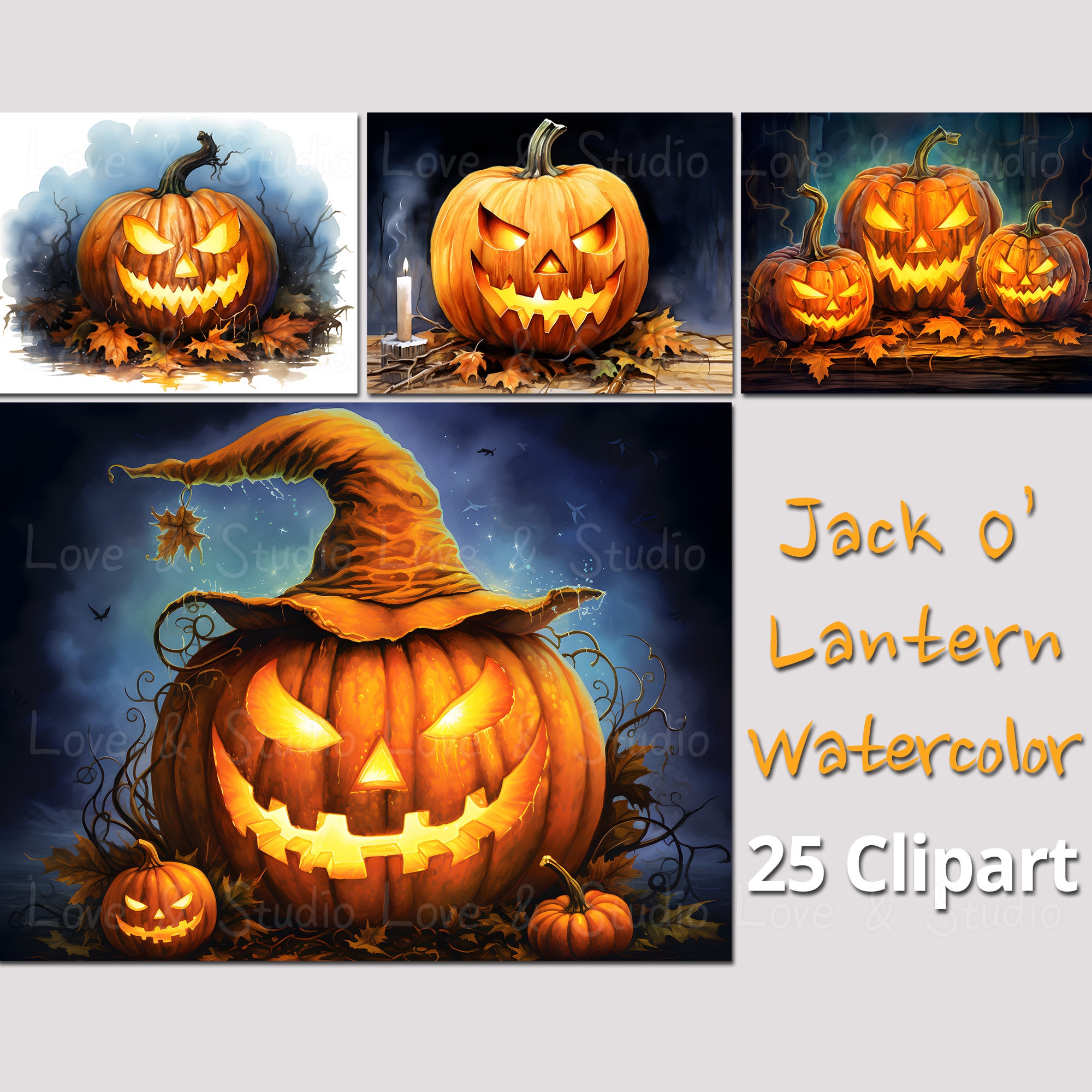 25 Jack O Lanterns Clipart Printable Halloween Pumpkin Wall - Etsy