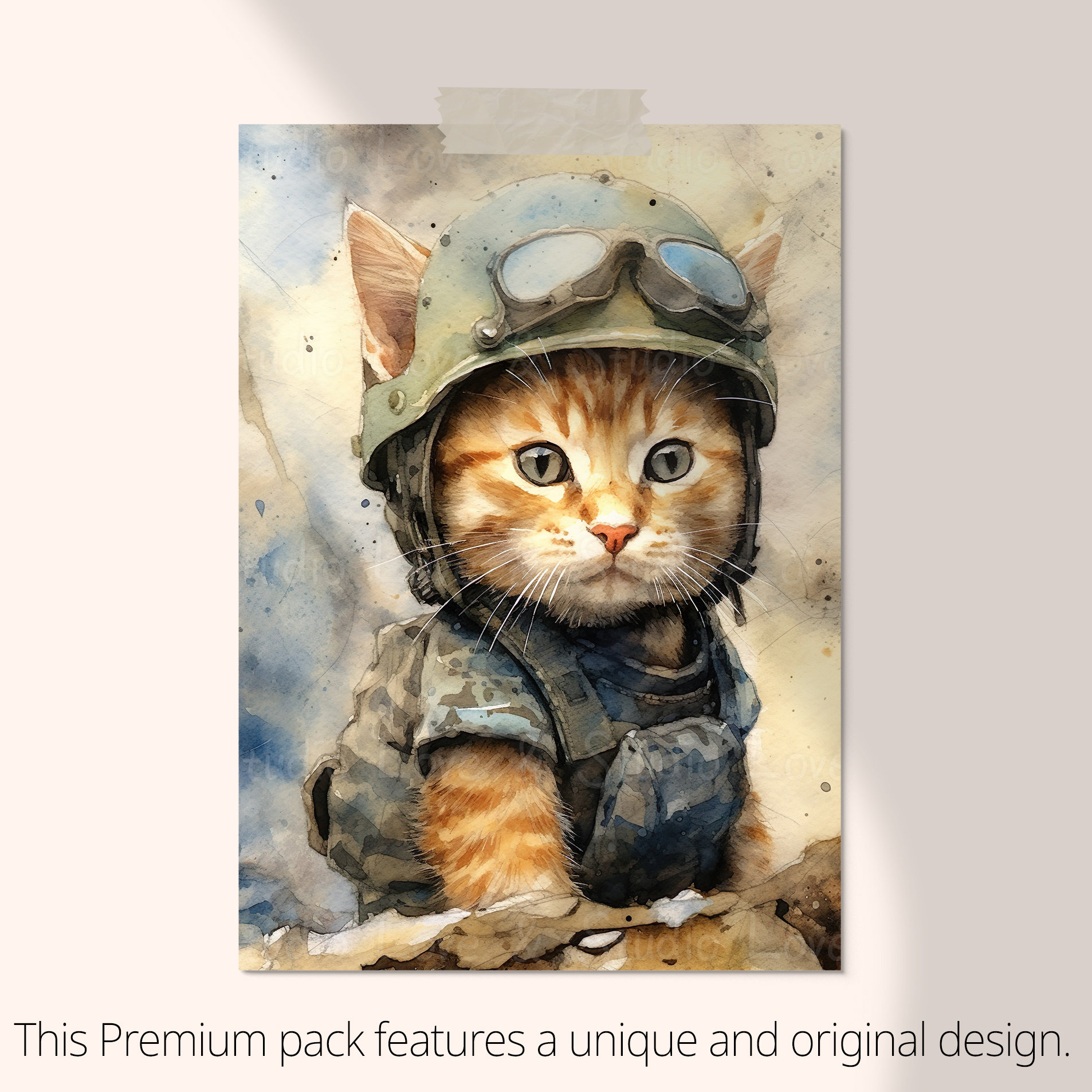 25 Watercolor Cat Clipart, Military Cat. Soldier Cat on the Battlefield ...