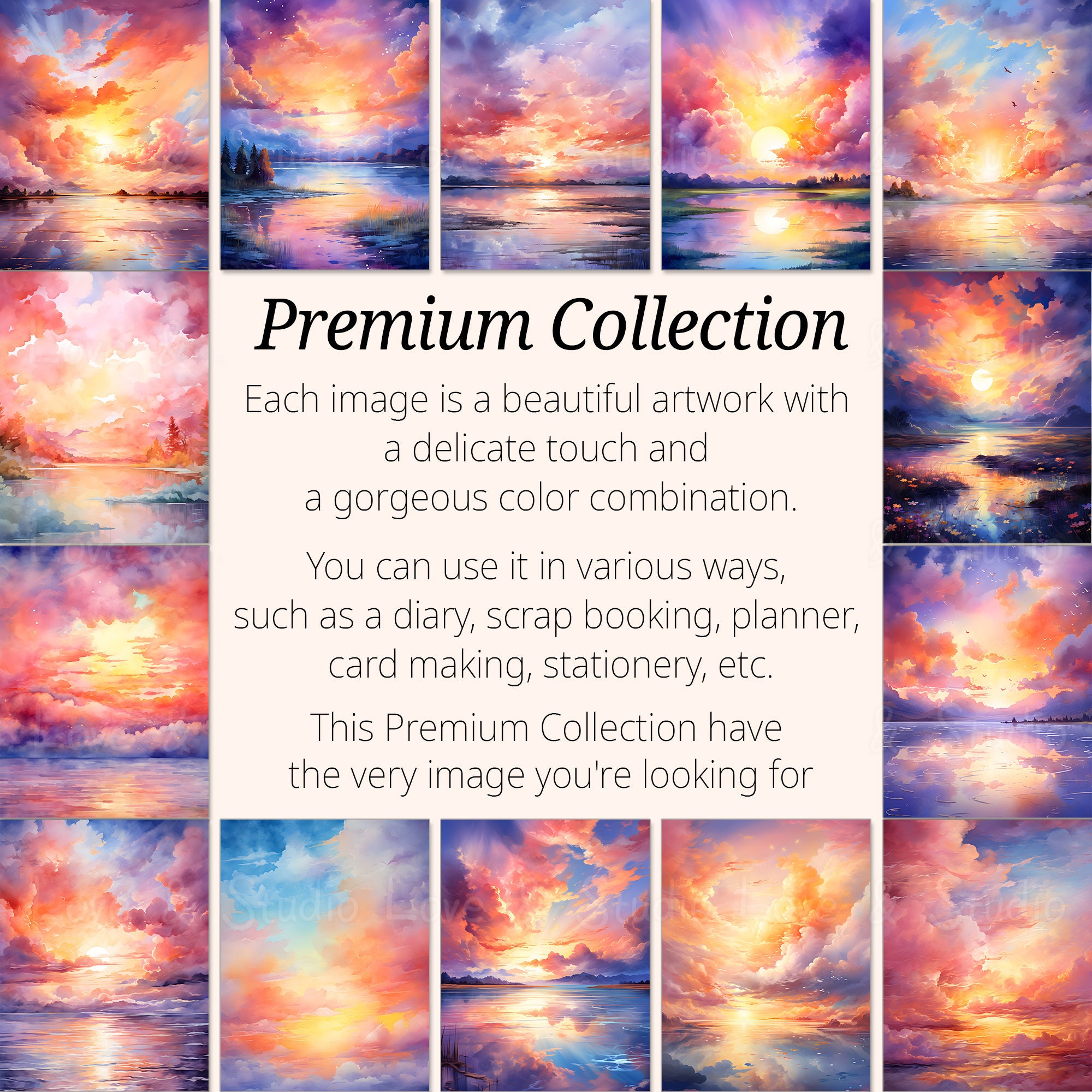 25 Watercolor the Sunset Sky Digital Paper. Fantastic Cloudy Heaven ...