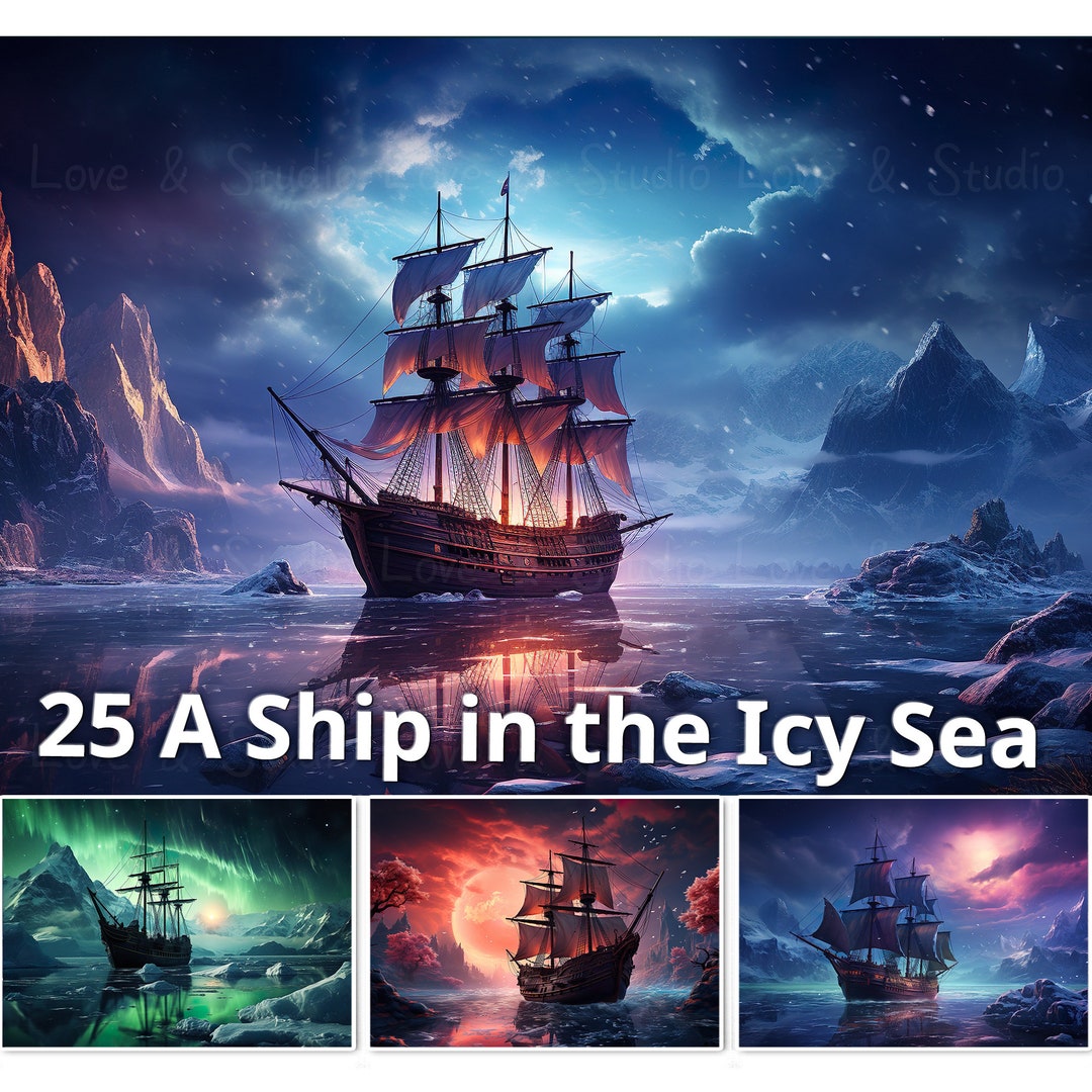 25 A Ship in the Icy Sea Sailing Digital Paper, Printable Magical the ...