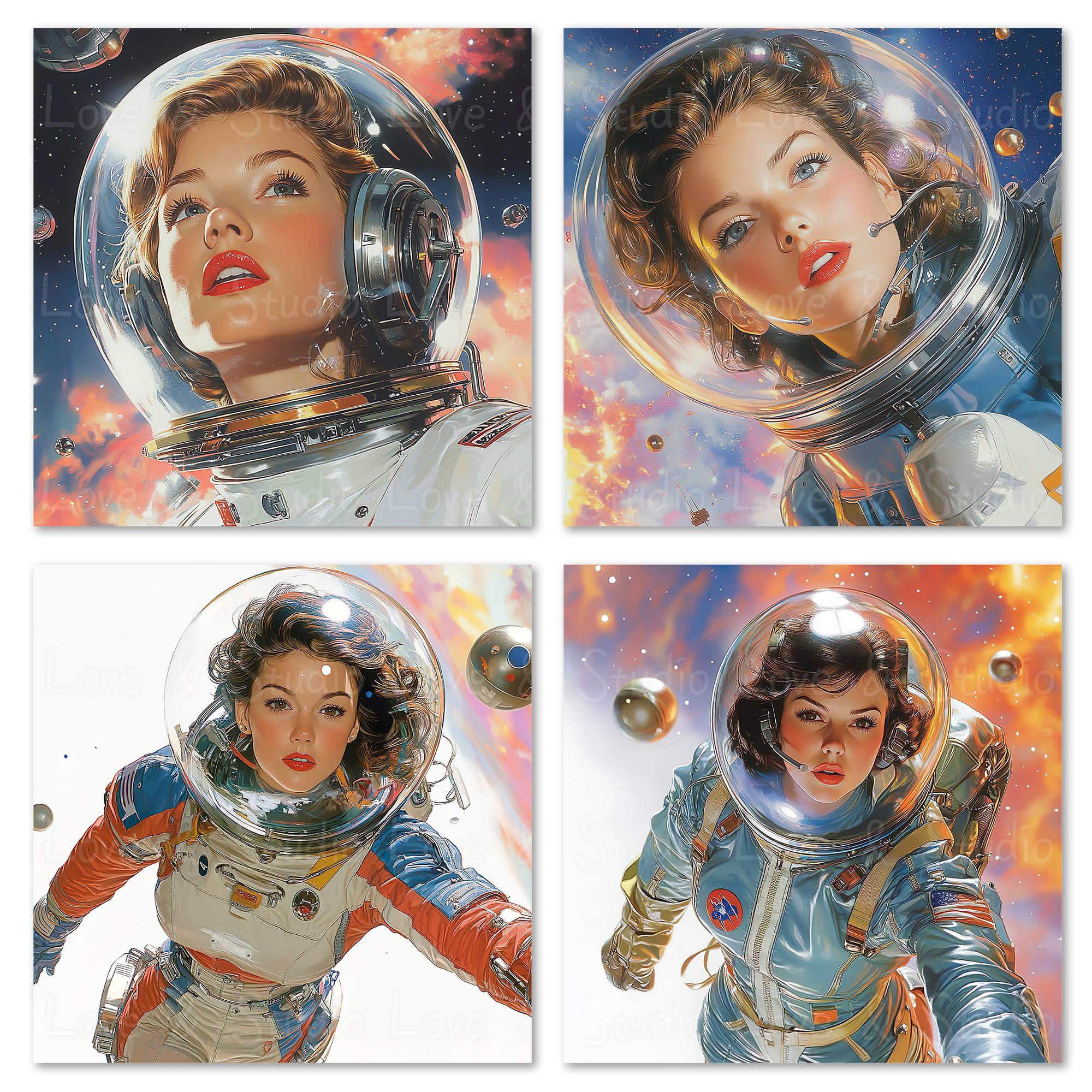 25 Vintage Pin up Astronaut Digital Paper, Vintage Space Exploration ...