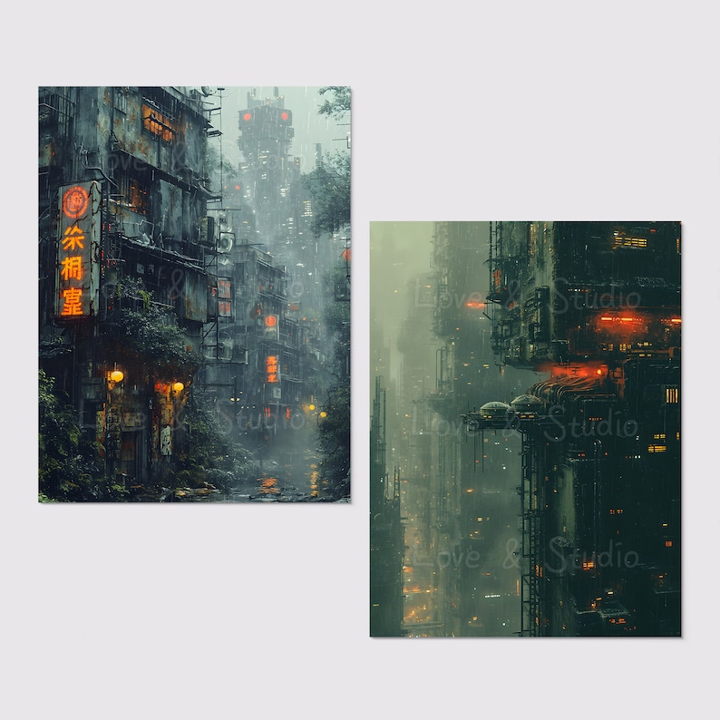 25 Dystopian Suburb Digital Paper, Printable Dystopian Futurescape ...