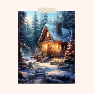 25 Log Cabins in the Snowy Forest Digital Paper, Watercolor Winter ...