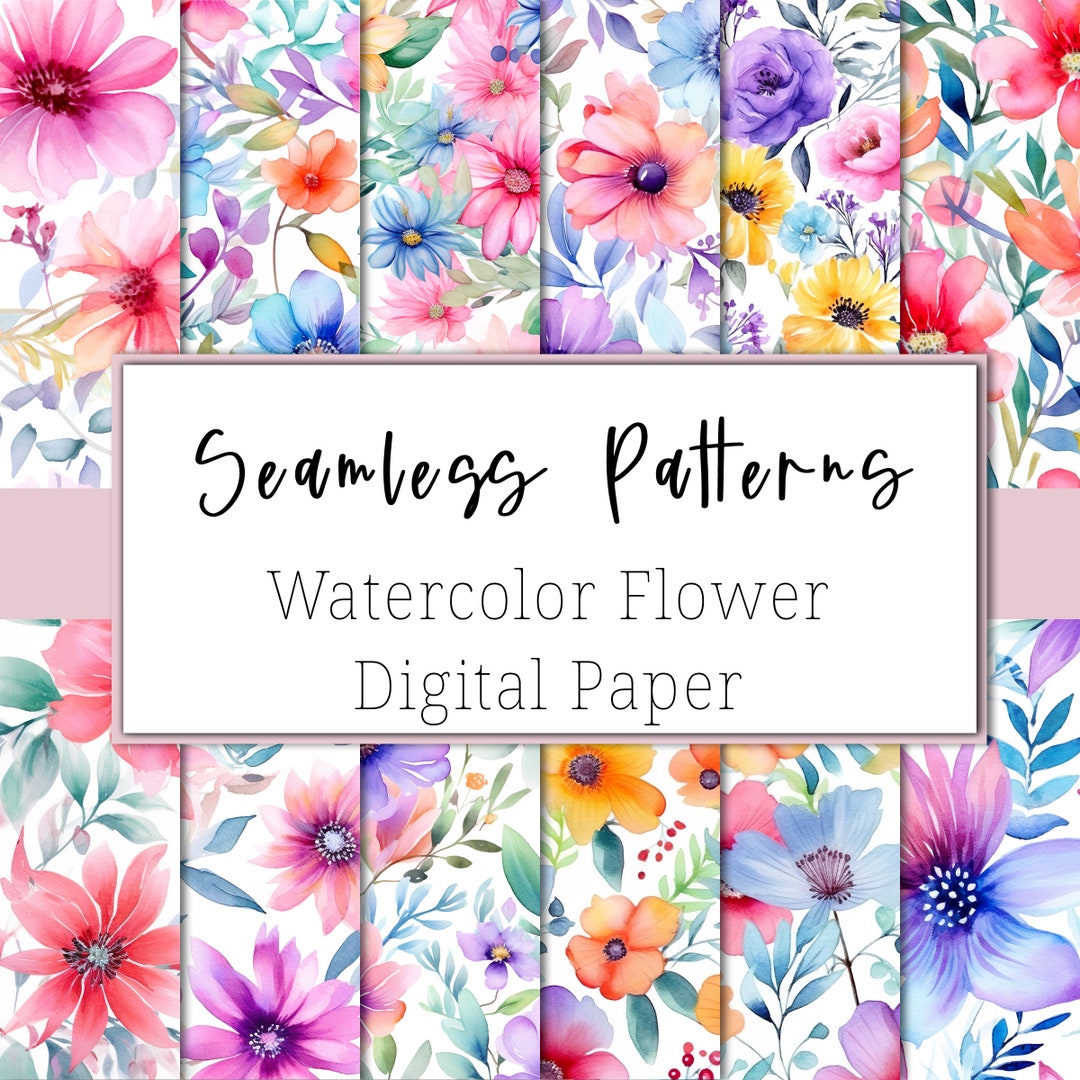 12 Flower Seamless Pattern, Pastel Color Floral Digital Paper ...