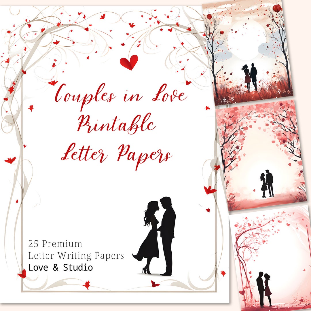 25 Couples in Love Printable Letter Paper, Valentine's Day Page Border ...