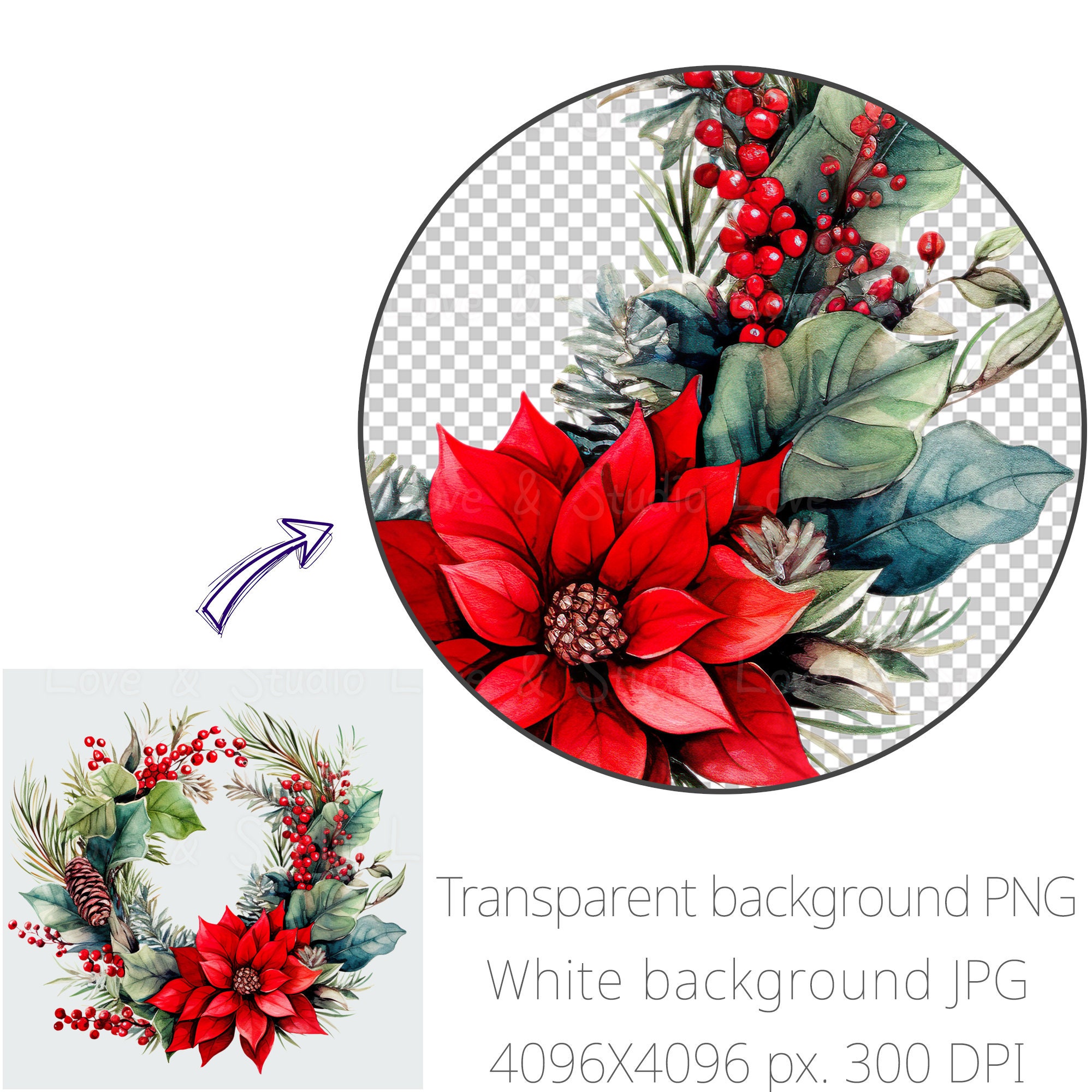 25 Watercolor Poinsettia Clipart, Christmas Party Digital Supply ...
