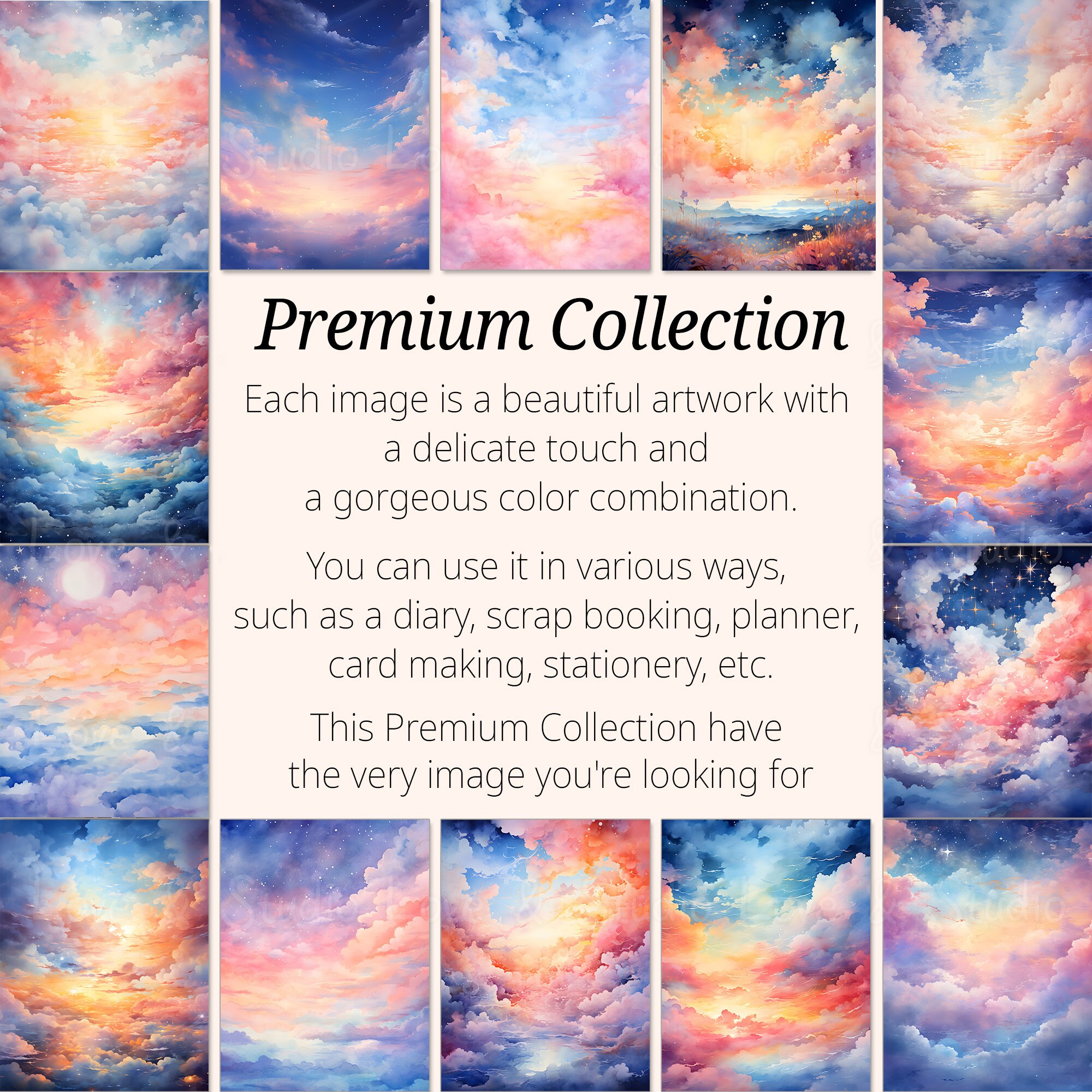 25 Watercolor the Dawn Sky Digital Paper. Fantastic Cloudy Heaven ...