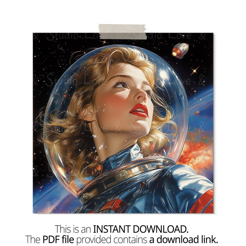 25 Vintage Pin up Astronaut Digital Paper, Vintage Space Exploration ...