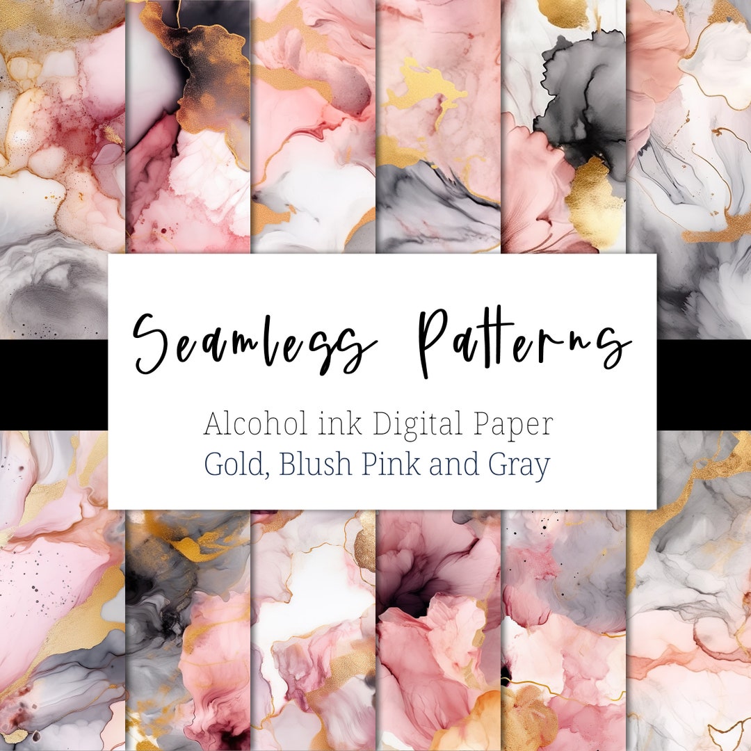 12 Seamless Pattern, Alcohol Ink With Blush Pink, Gray, and Gold Color ...