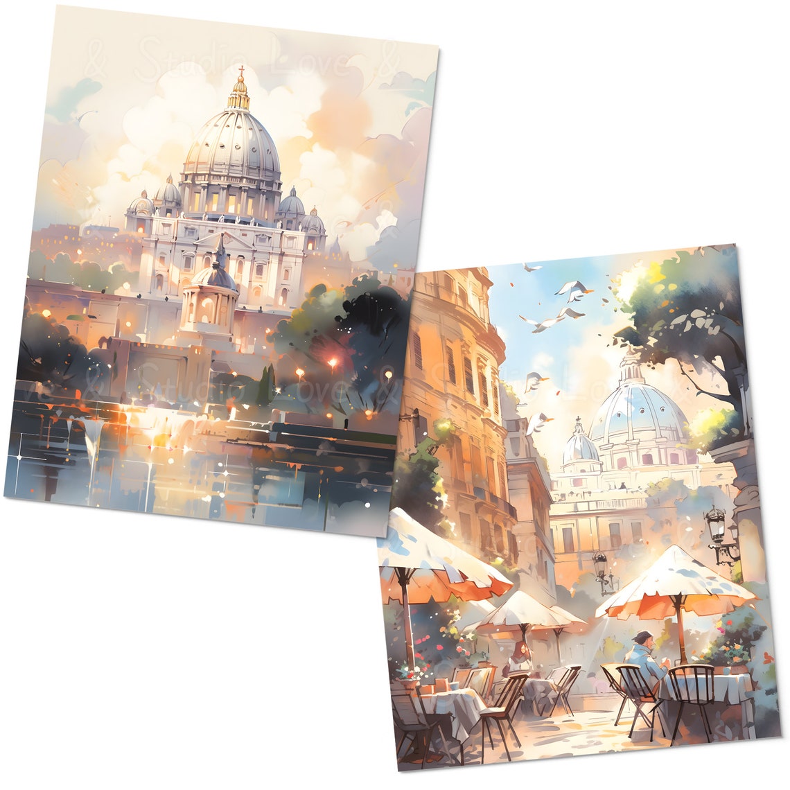 25 Rome, Italy Digital Paper, Watercolor Vatican City View Clipart, Old ...