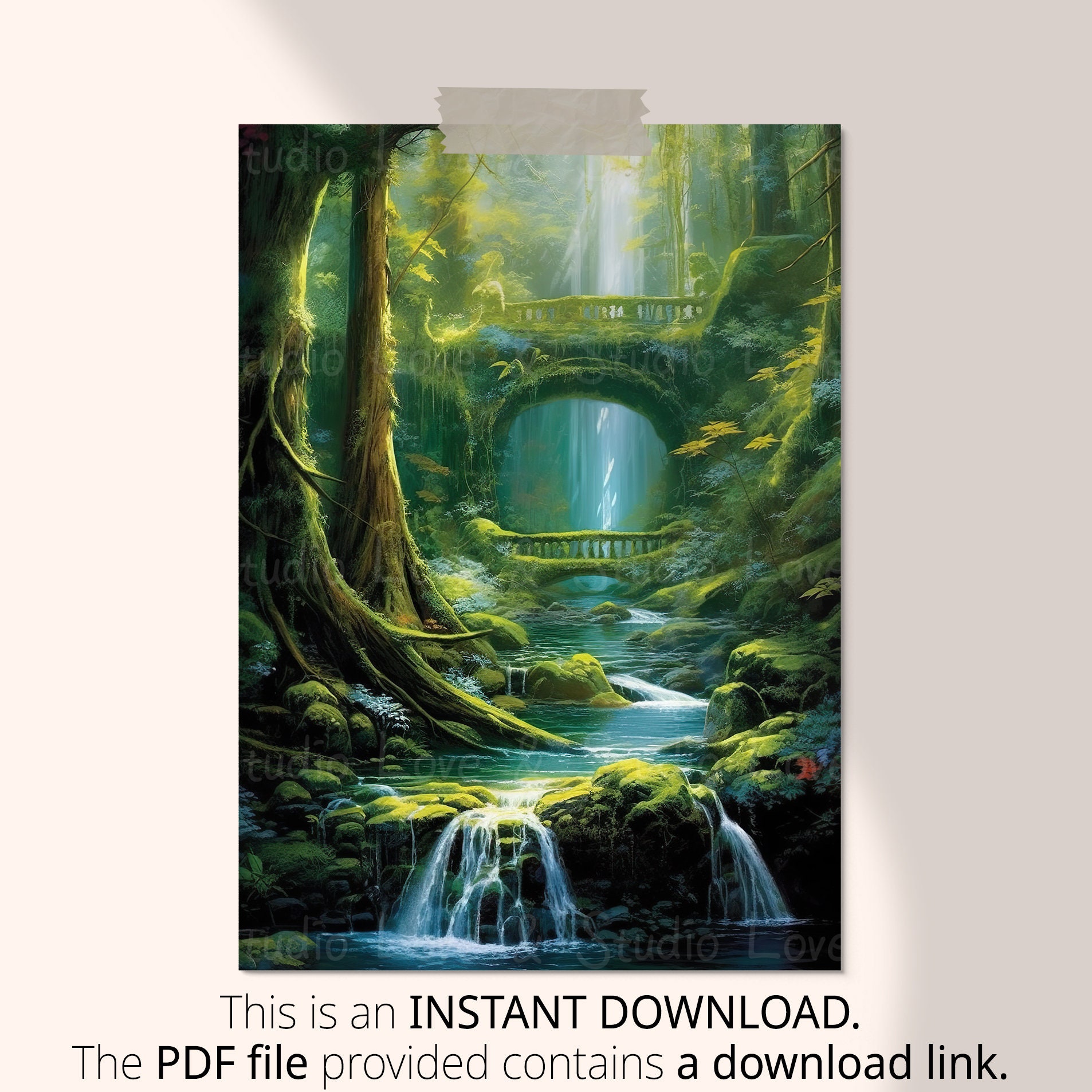 25 the Mythical Waterfall Digital Paper, an Enchanted Forest Background ...