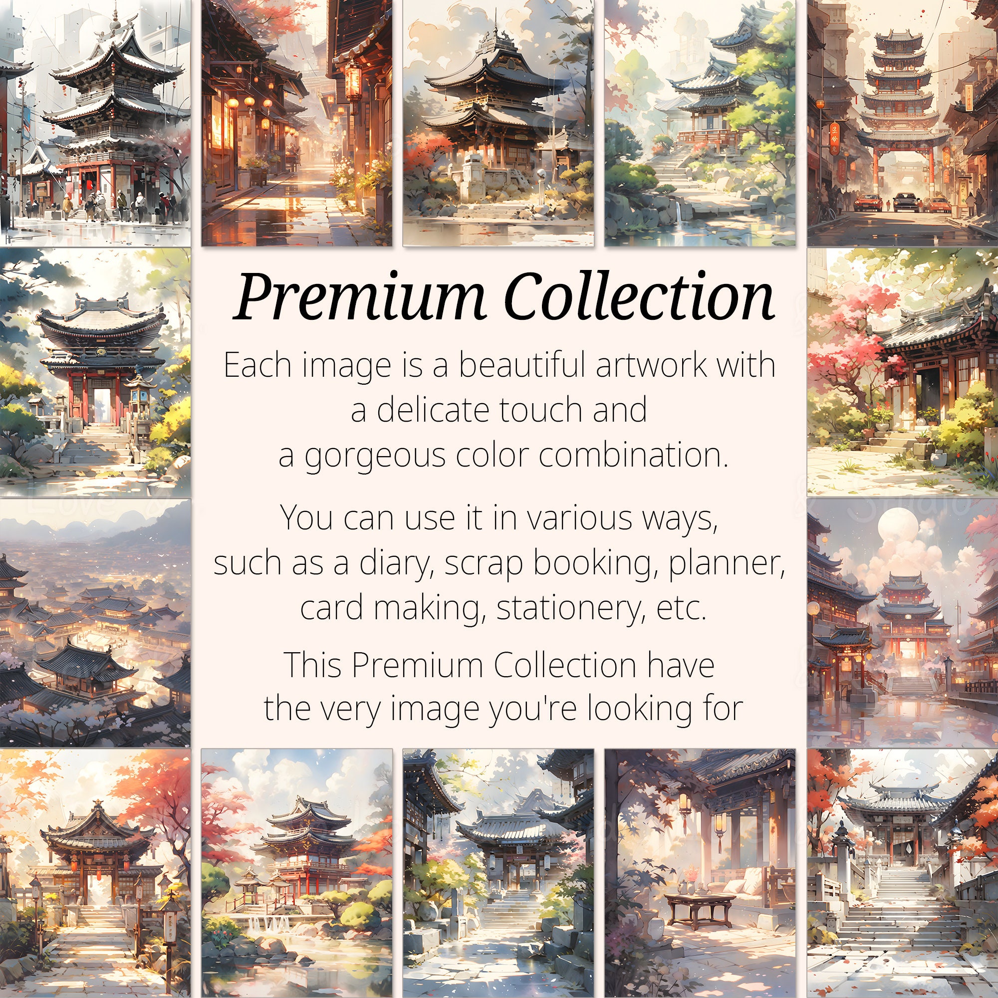 25 Seoul, South Korea Digital Paper, Watercolor Ancient Palaces Clipart ...