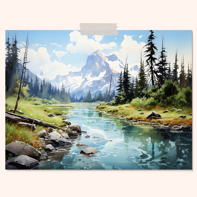 25 the Canadian Rockies Digital Paper, Watercolor the Banff National ...