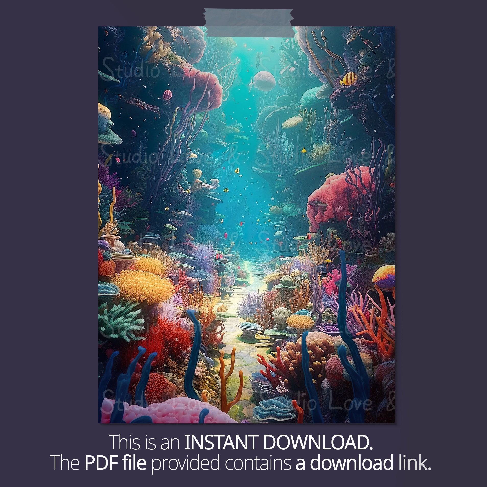 25 Enchanted Fantasy Coral Reef in the Sea Digital Paper, Printable ...