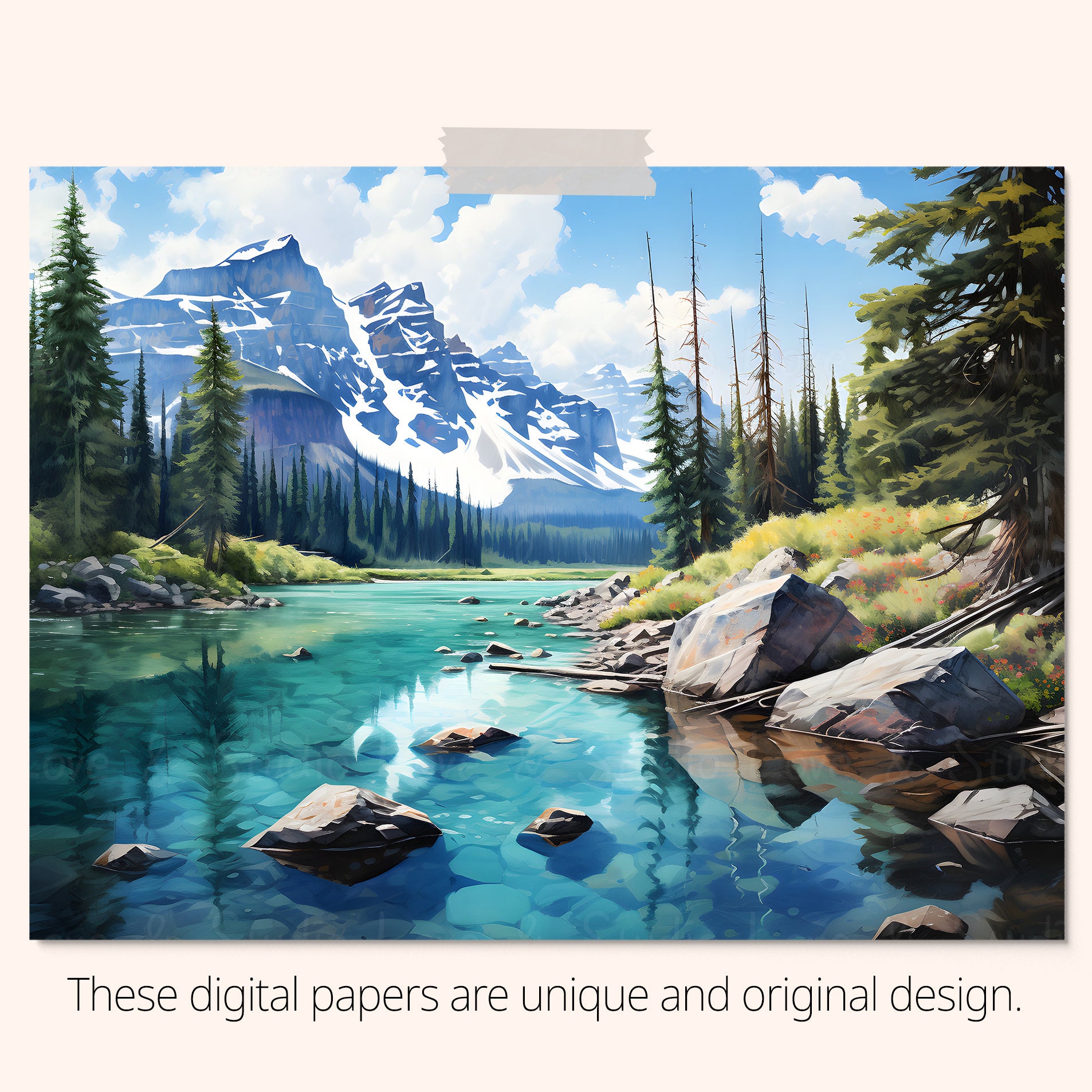25 the Canadian Rockies Digital Paper, Watercolor the Banff National ...