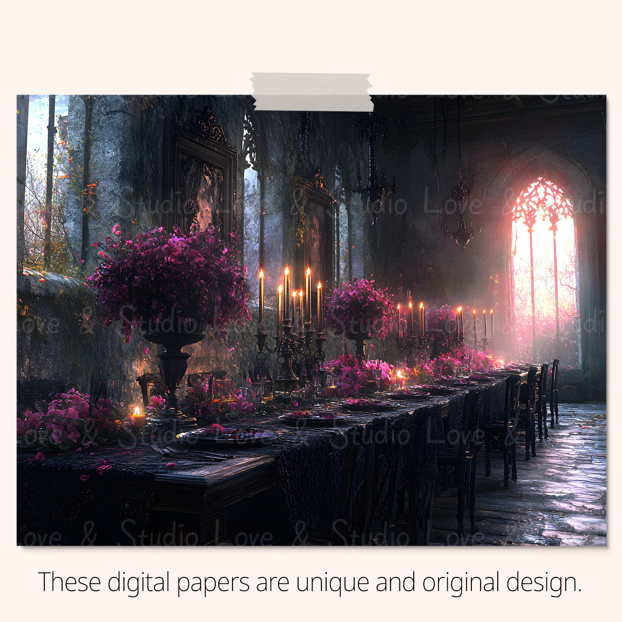 25 Opulent Gothic Dining Digital Paper, Printable Gothic Romance ...