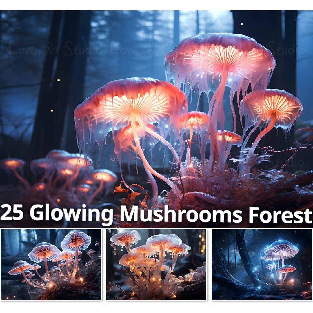 25 Glowing Mushroom Forest Digital Paper, Enchanted Fantasy Background ...