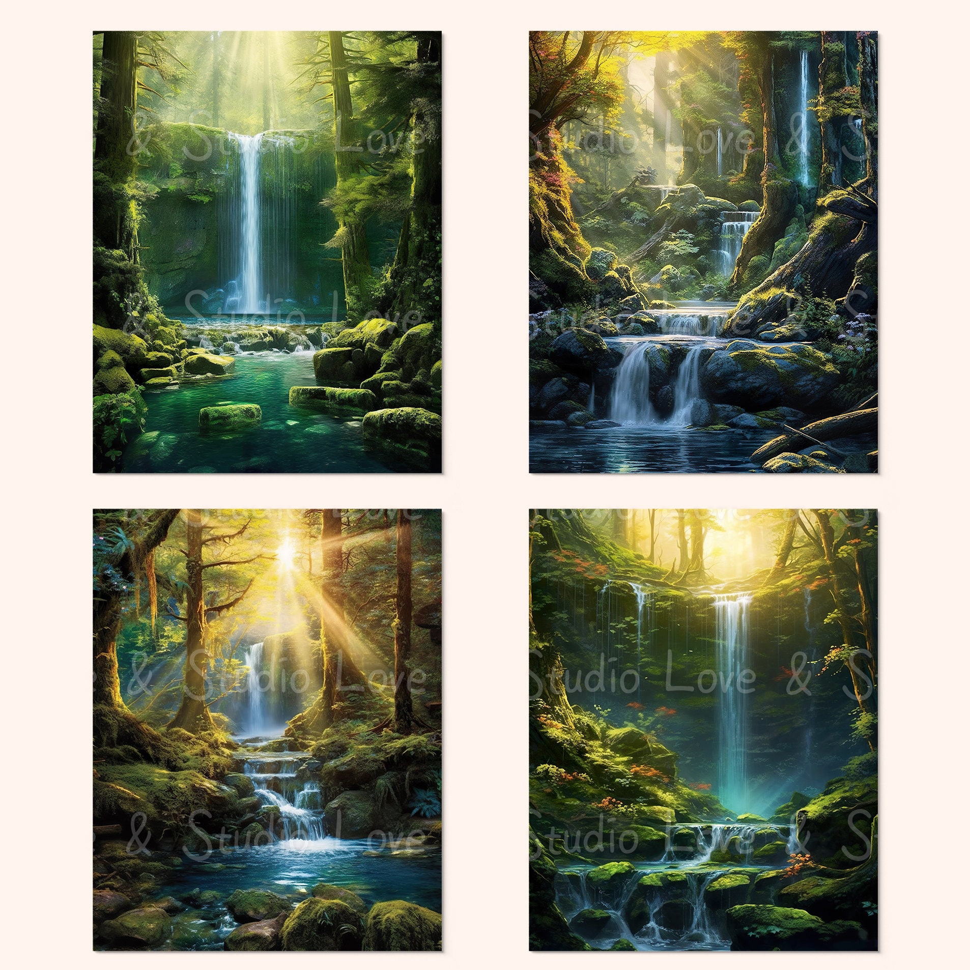 25 the Mythical Waterfall Digital Paper, an Enchanted Forest Background ...