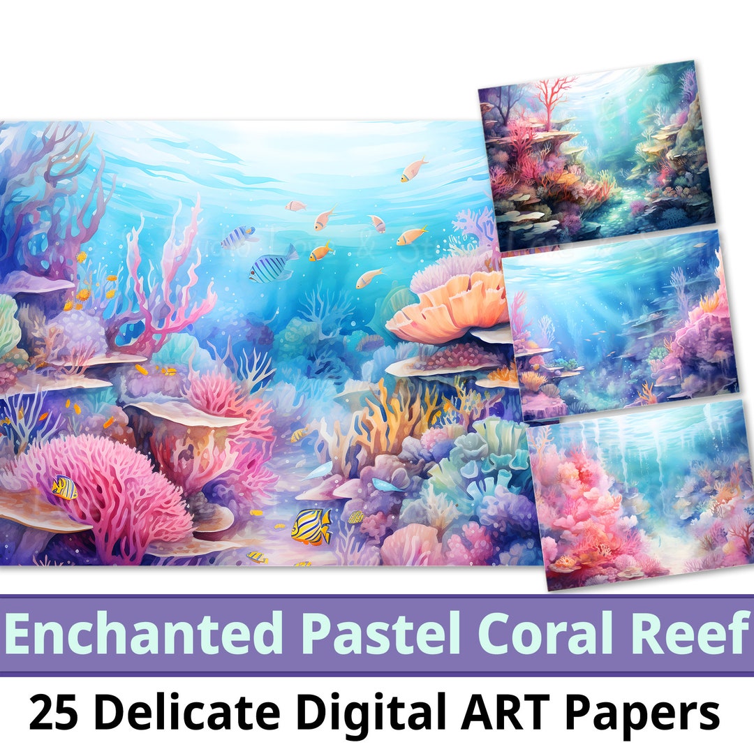 25 Enchanted Pastel Coral Reef Digital Paper, Soft Pastel Shade ...