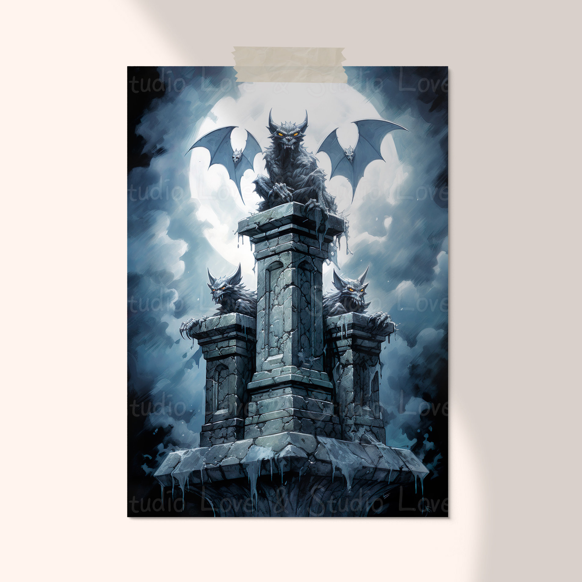 25 Gargoyle Guardians Digital Paper, Printable Moonlight, Halloween ...