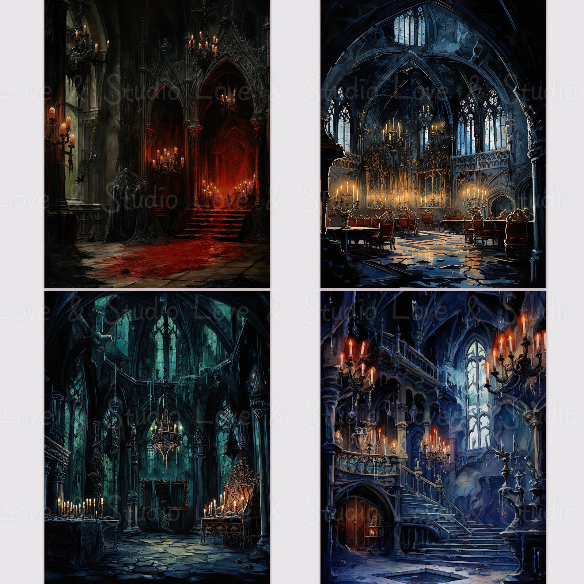 25 Vampires' Lair Digital Paper. Watercolor Horror Printable. Halloween ...
