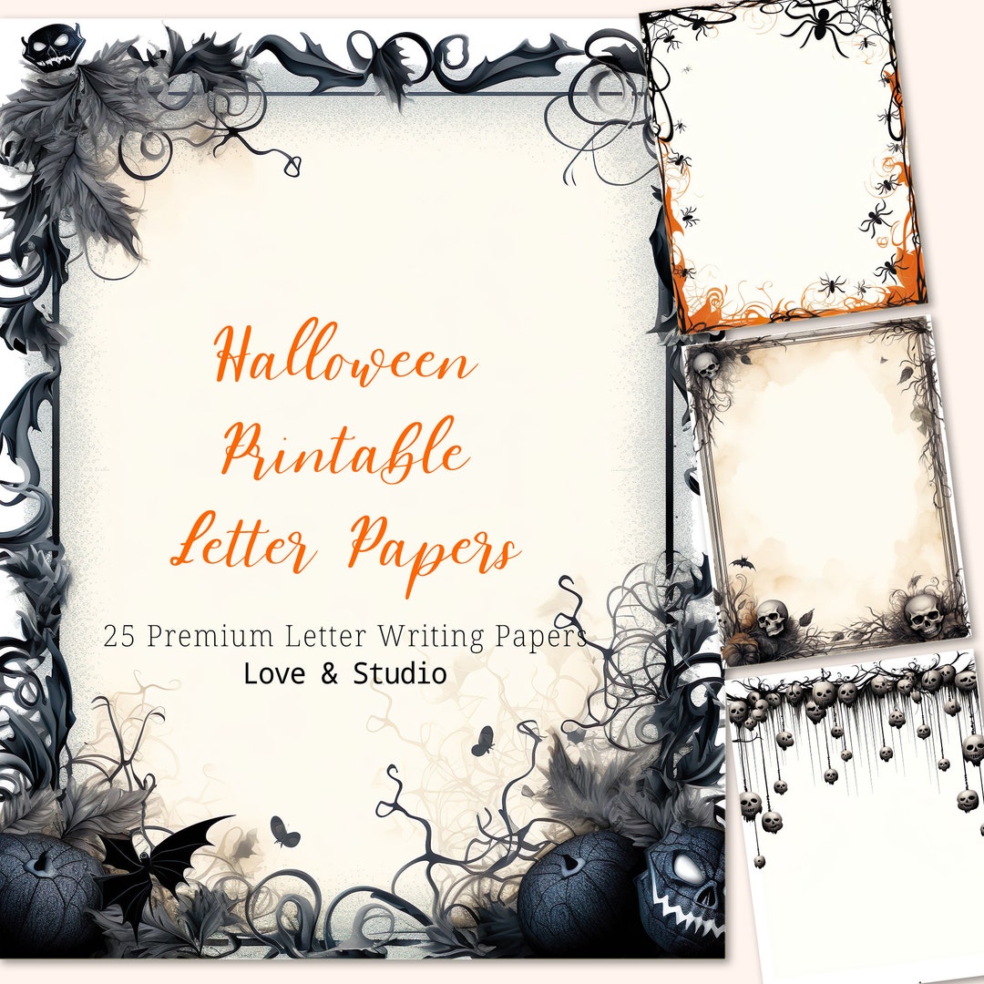 25 Halloween Printable Letter Paper, Watercolor Page Border. Digital ...