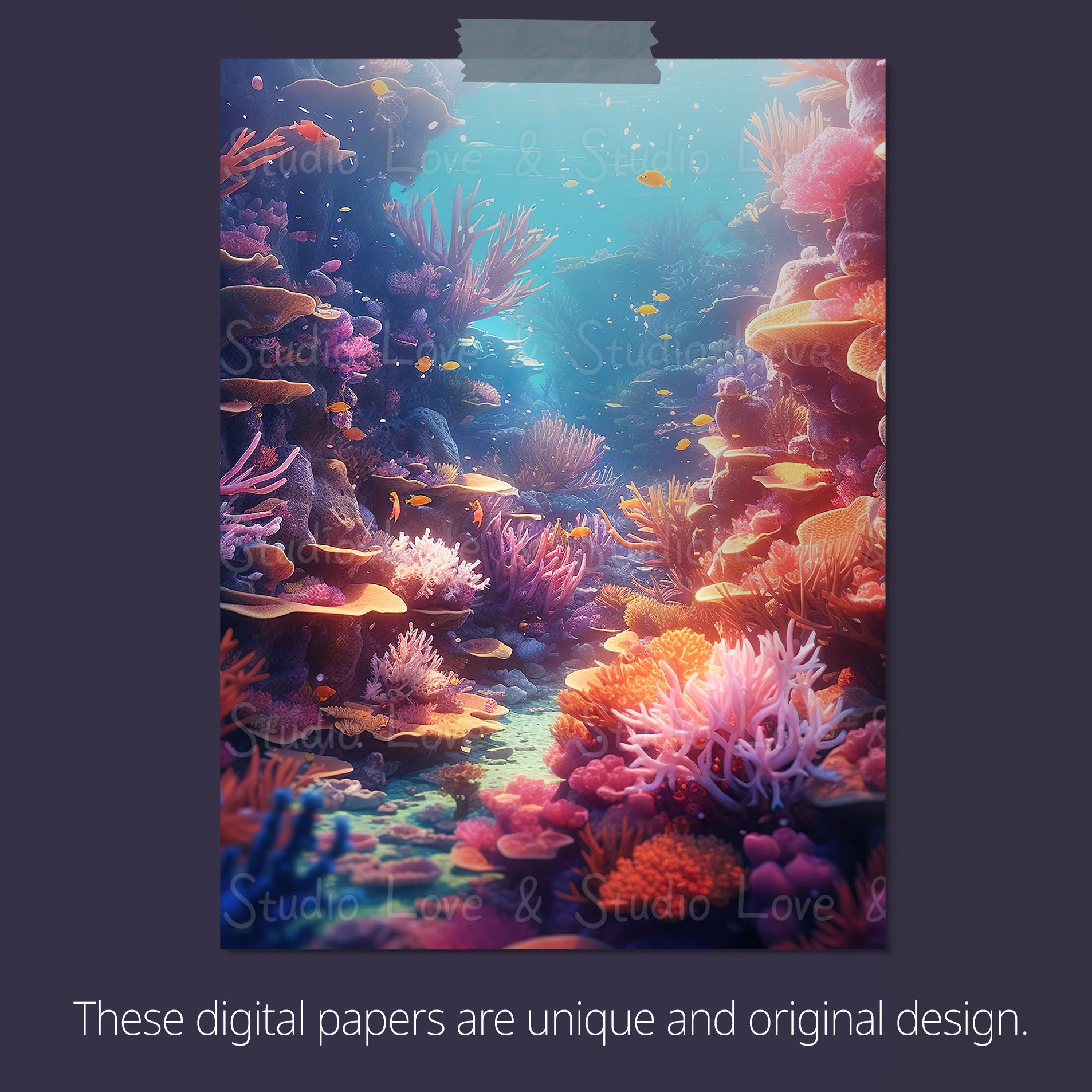 25 Enchanted Fantasy Coral Reef in the Sea Digital Paper, Printable ...