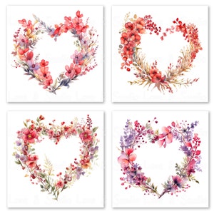 25 Pastel Flower Heart Wreath Clipart. Digital Valentine's Day ...