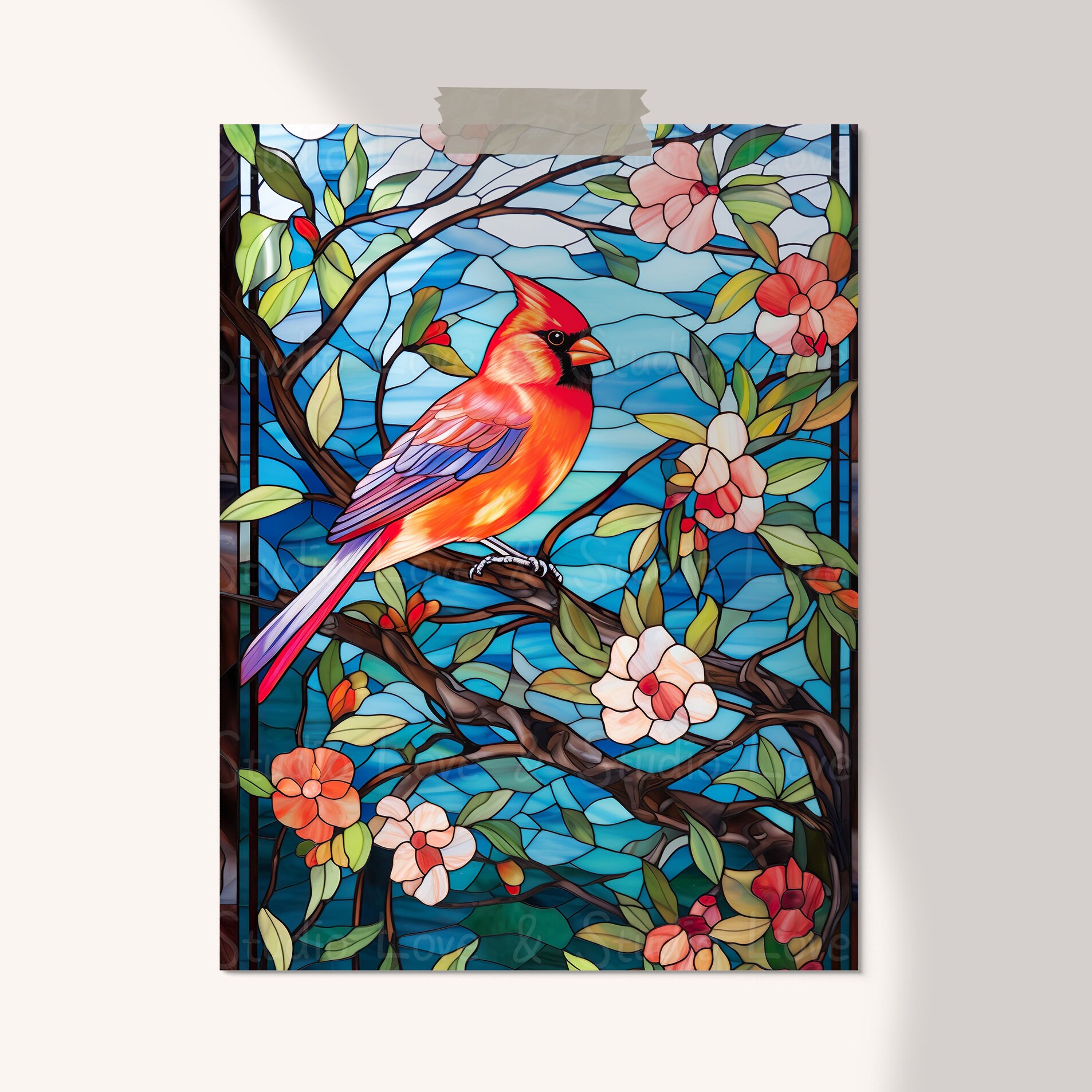 25 Bird and Flower Stained Glass Digital Paper. Nature's - Etsy