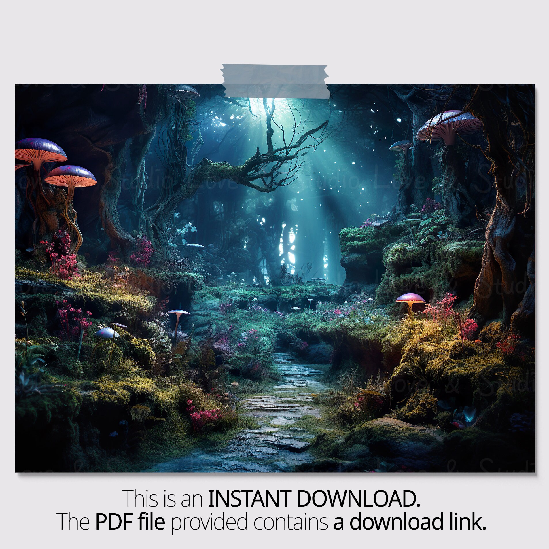 25 Enchanted Fantasy Forest Digital Paper, Printable Mysterious Moss ...