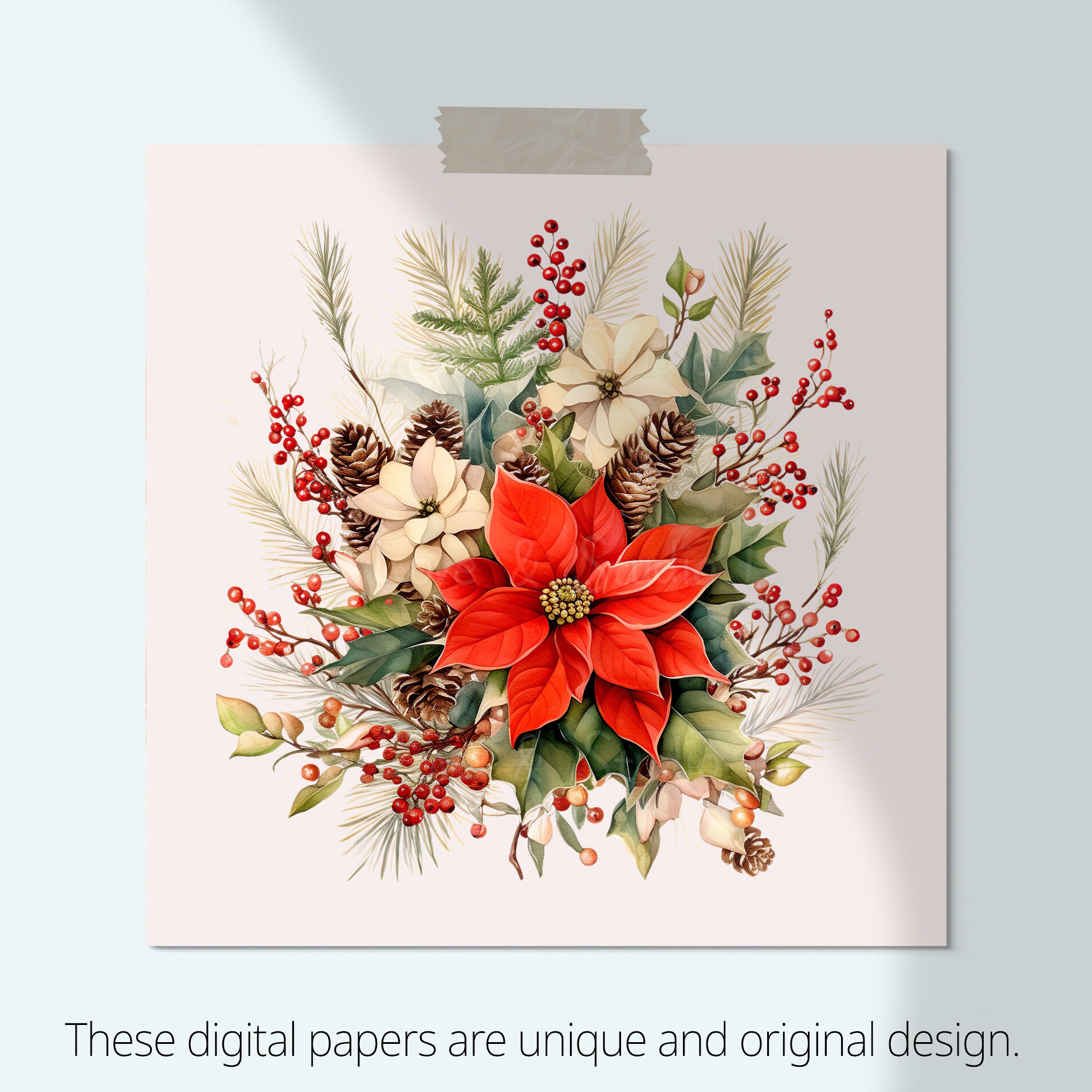 25 Watercolor Poinsettia Clipart, Christmas Party Digital Supply ...
