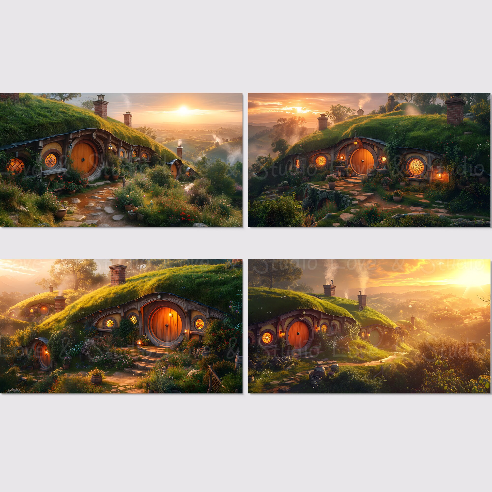 16:9 Hobbiton in the Golden Hour Digital Paper. 25 Printable Fantasy ...