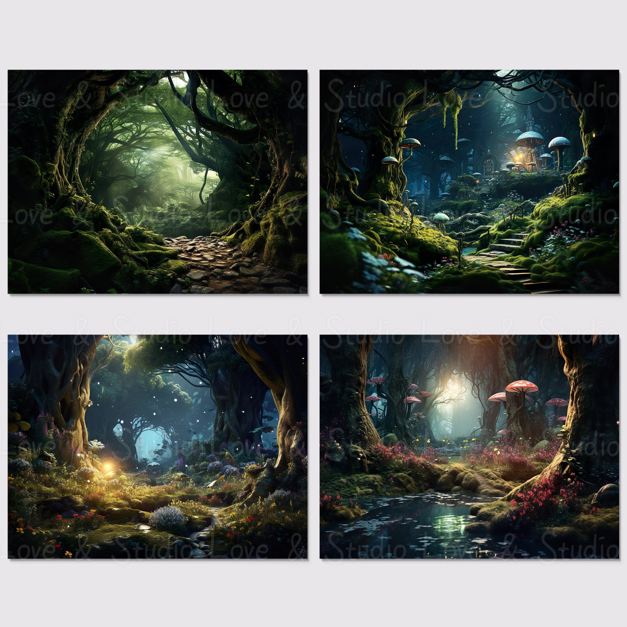 25 Enchanted Fantasy Forest Digital Paper, Printable Mysterious Moss ...