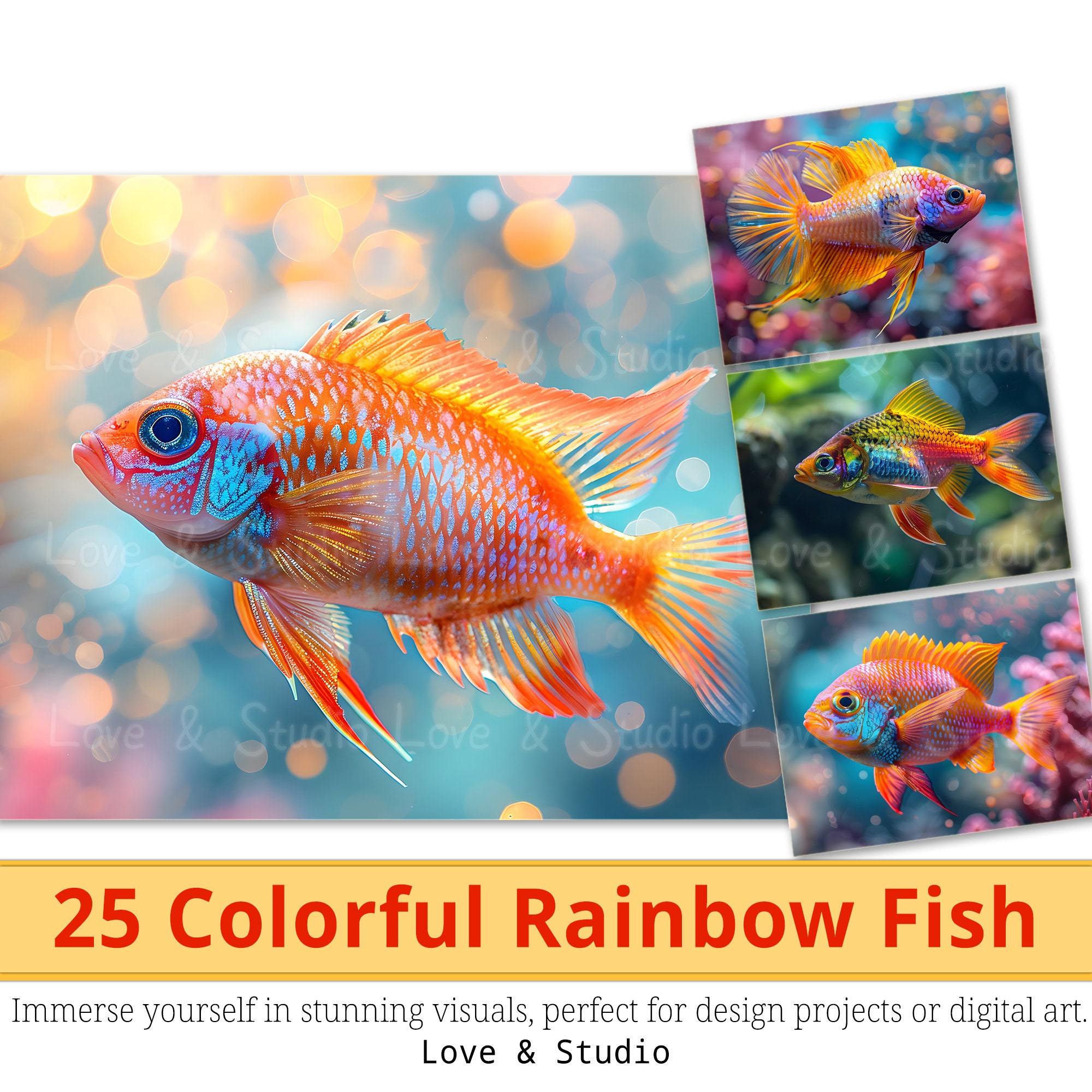 25 Colorful Rainbow Fish Portrait Digital Paper, Printable Realistic ...