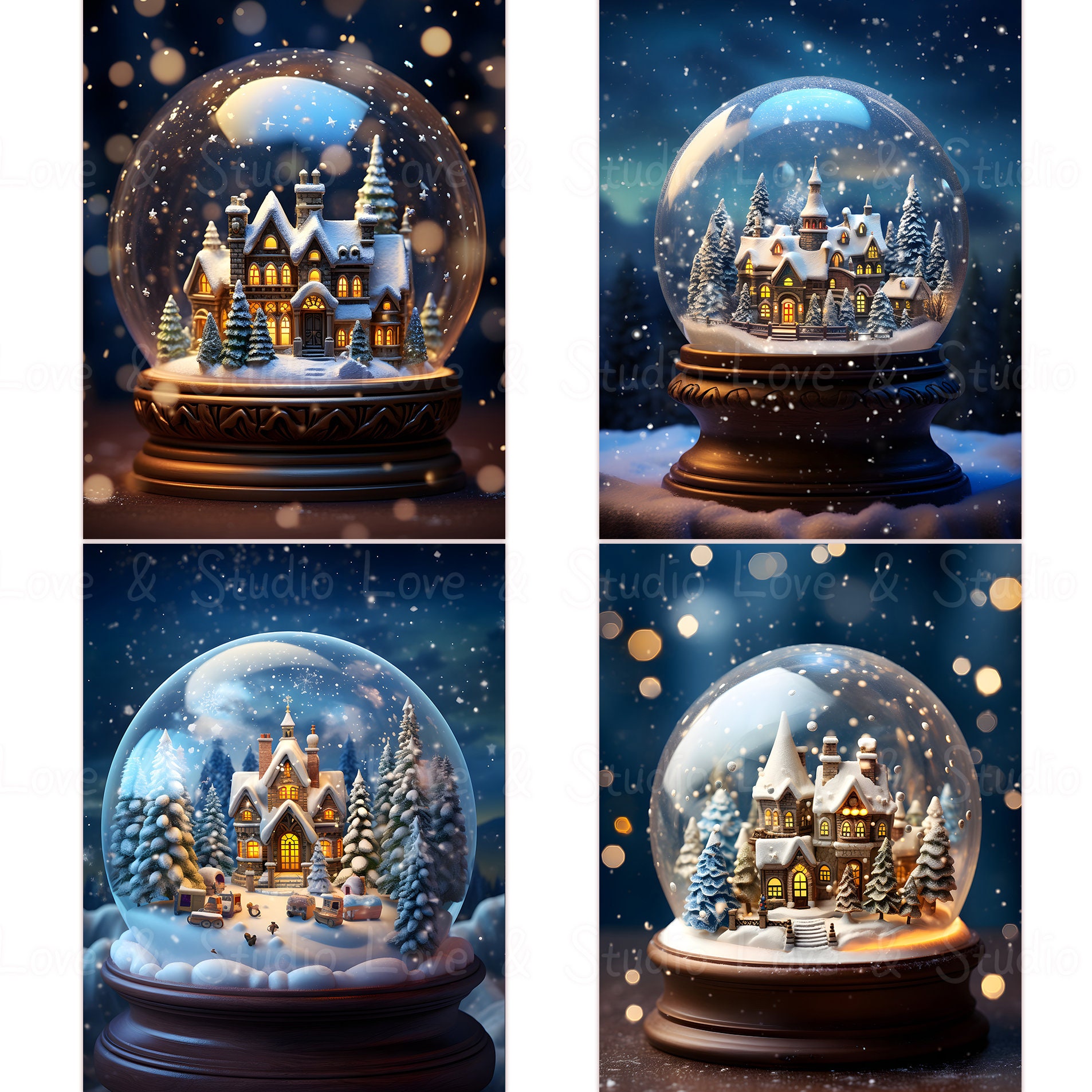 25 Whimsical Snow Globe Digital Paper, Printable Magical Christmas ...