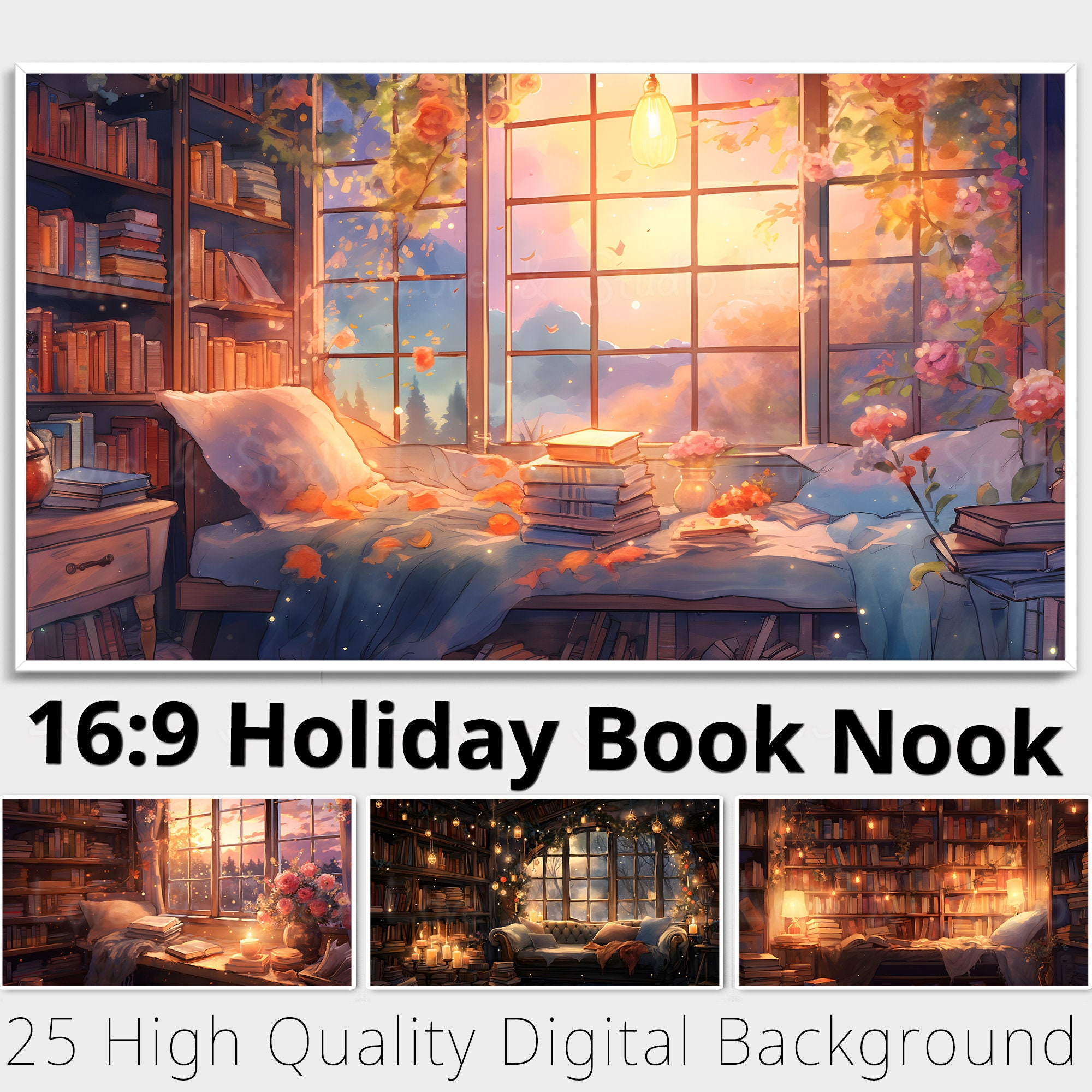 16:9 Holiday Book Nook Digital Background. 25 Samsung Frame TV Art ...