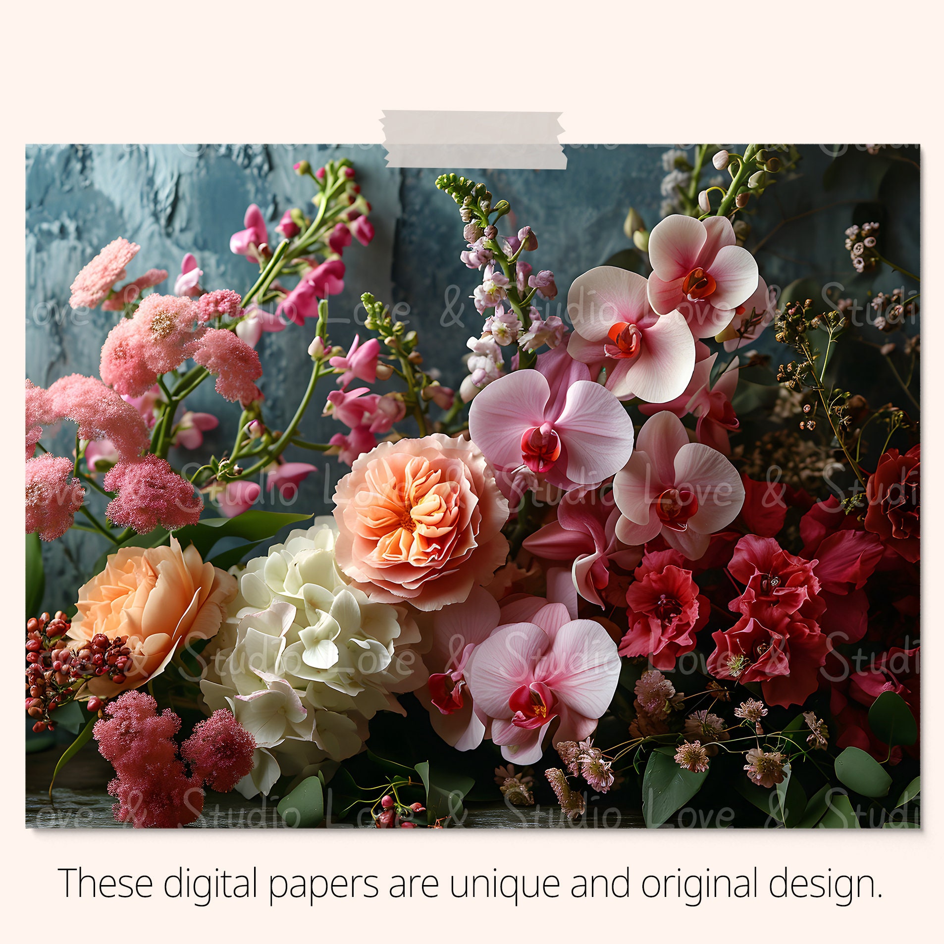 25 Floral Romance With Orchids Digital Paper, Card Design for Valentine ...