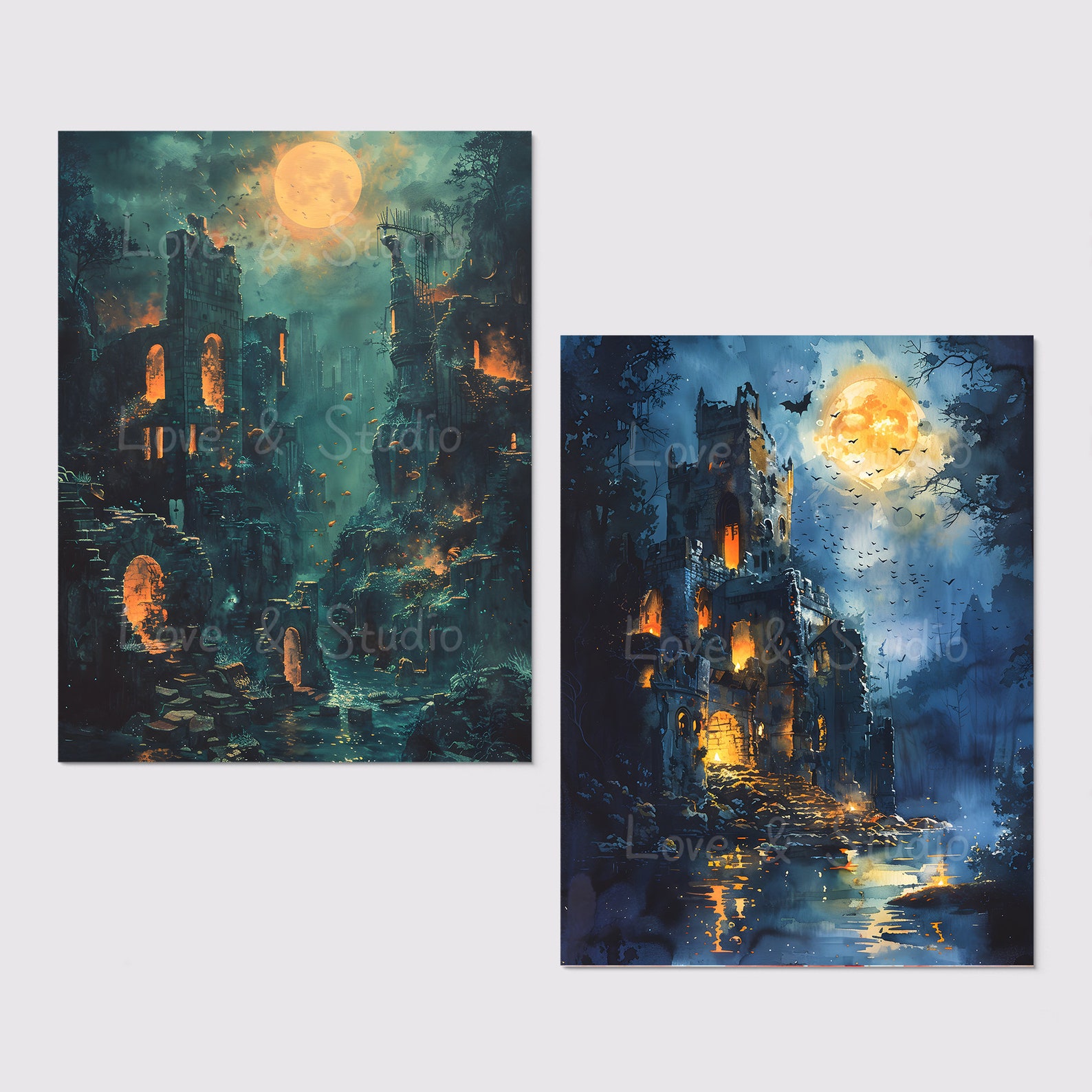 25 Phantasmal Underwater Ruin Digital Paper, Dark Fantasy Backdrop ...