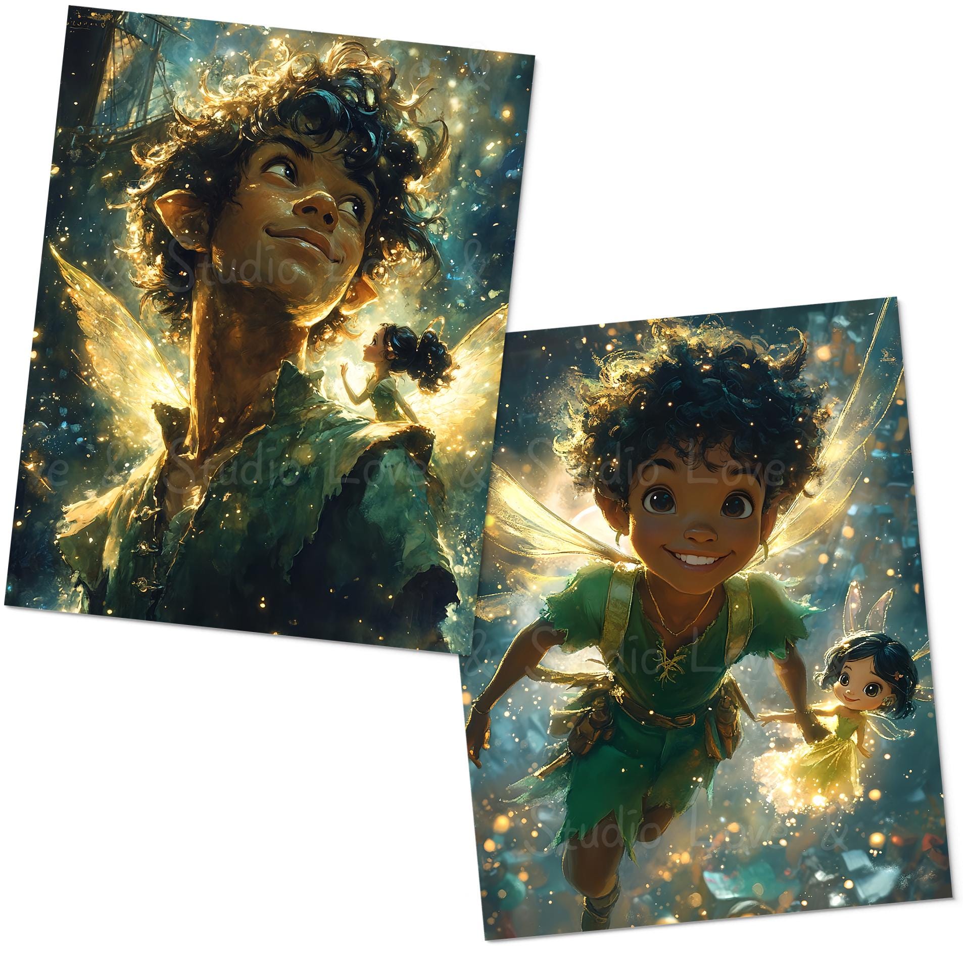 25 Peter Pan & Tinker Bell Digital Paper, Timeless Black Fairytales ...