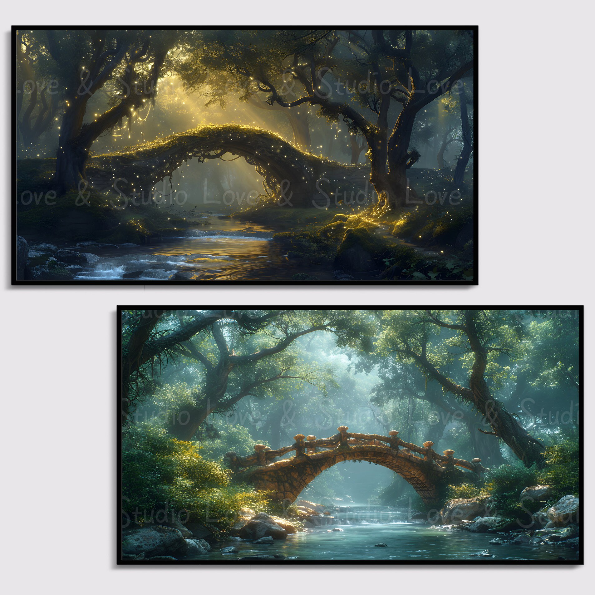 16:9 Ancient Elven Bridge Digital Paper. 25 Printable Fantasy ...