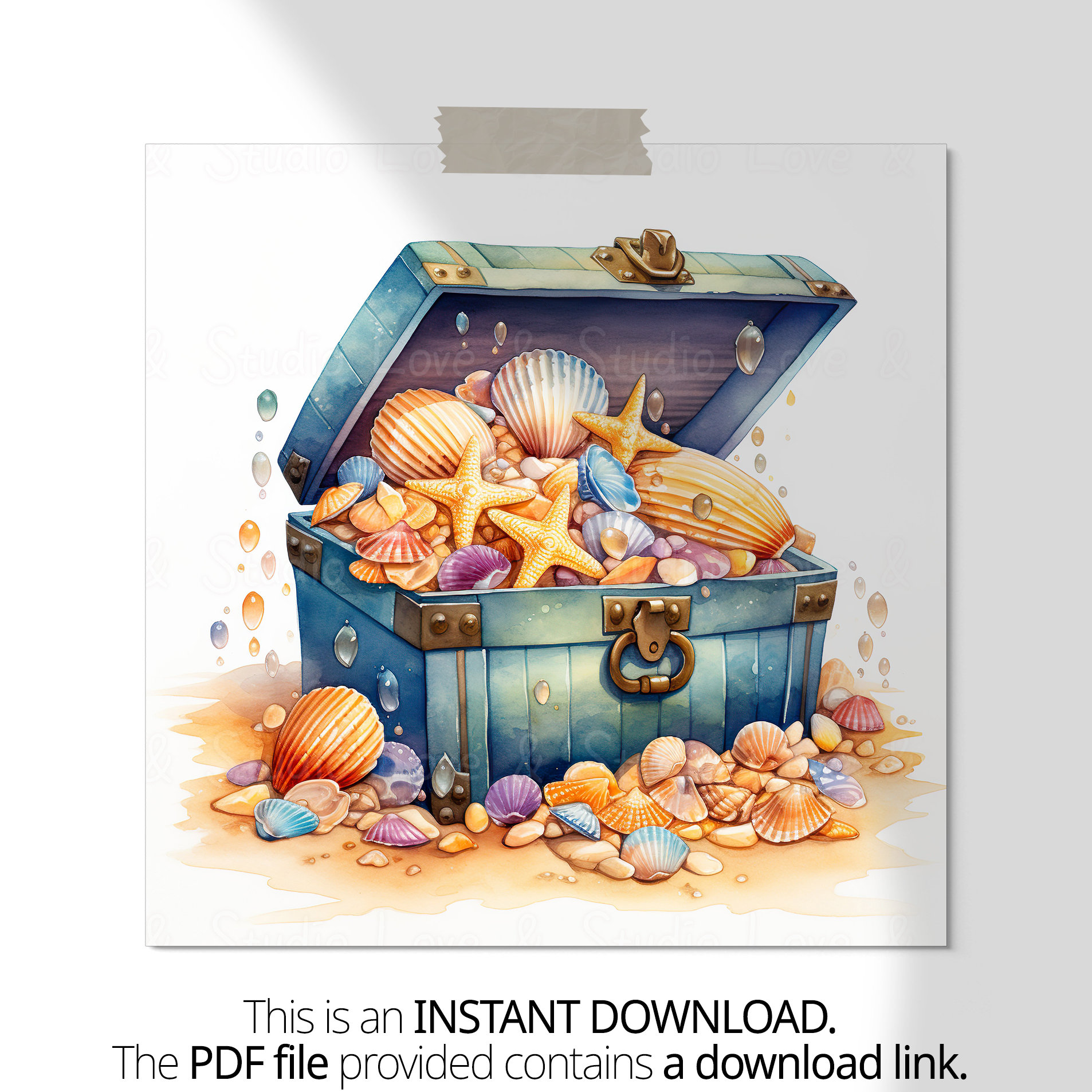 25 Seashells With Treasure Chest Clipart, Ocean Watercolor Printable ...