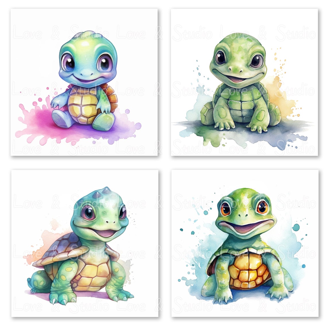 25 Pastel Baby Turtle Watercolor Clipart, Sea Turtle Illustration, High ...
