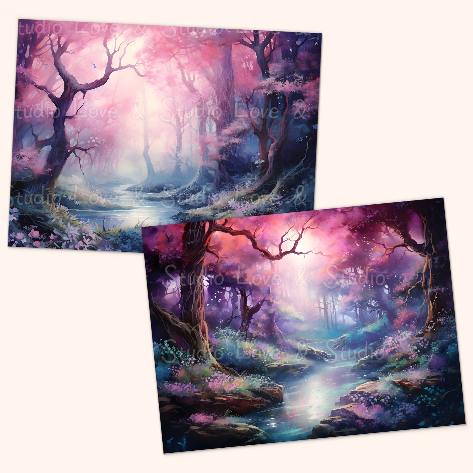 25 Enchanted Pastel Mysterious Forest Digital Paper, Soft Pastel Shade ...