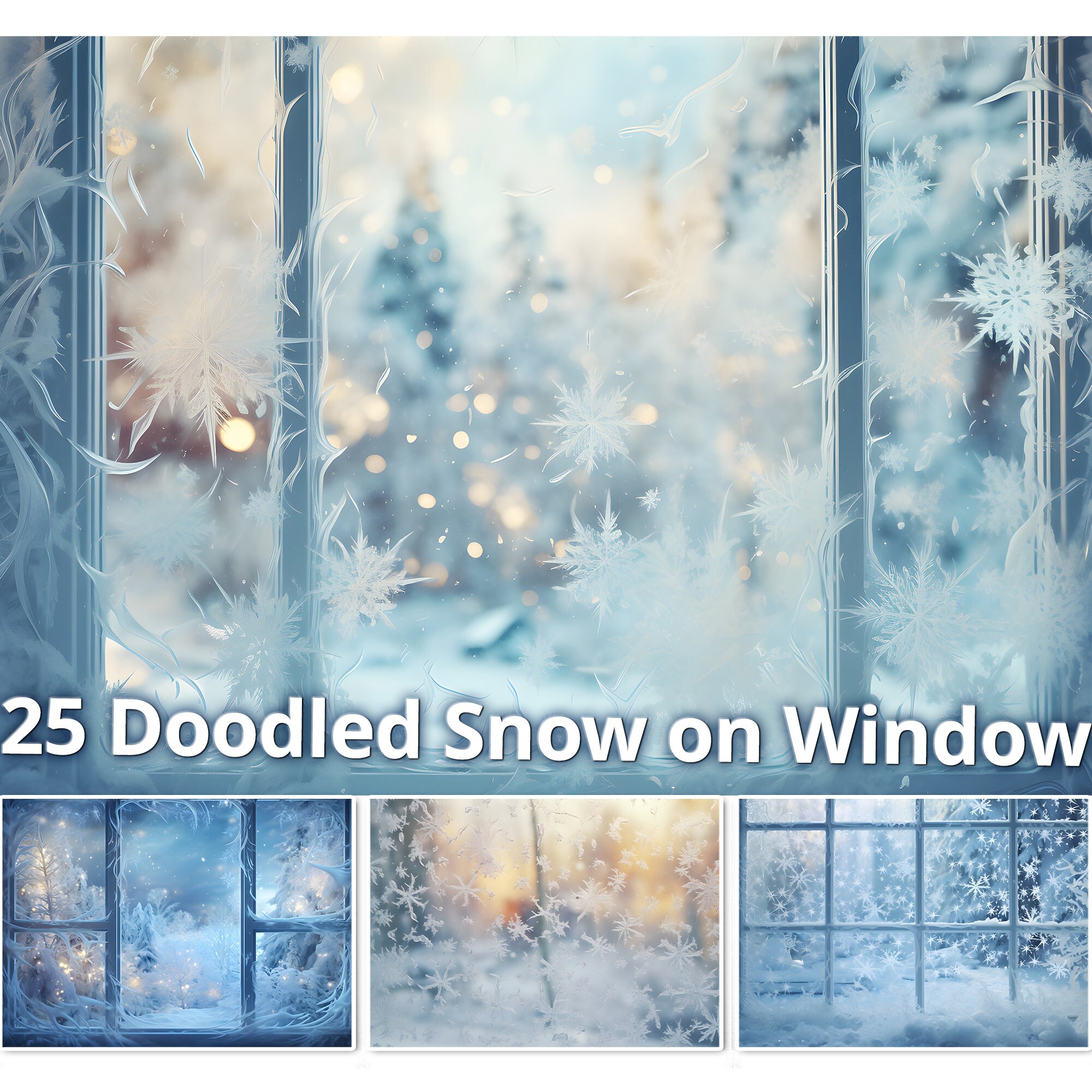 25 Doodled Snow on Windows Digital Paper, Fantasy Snowflake Background ...