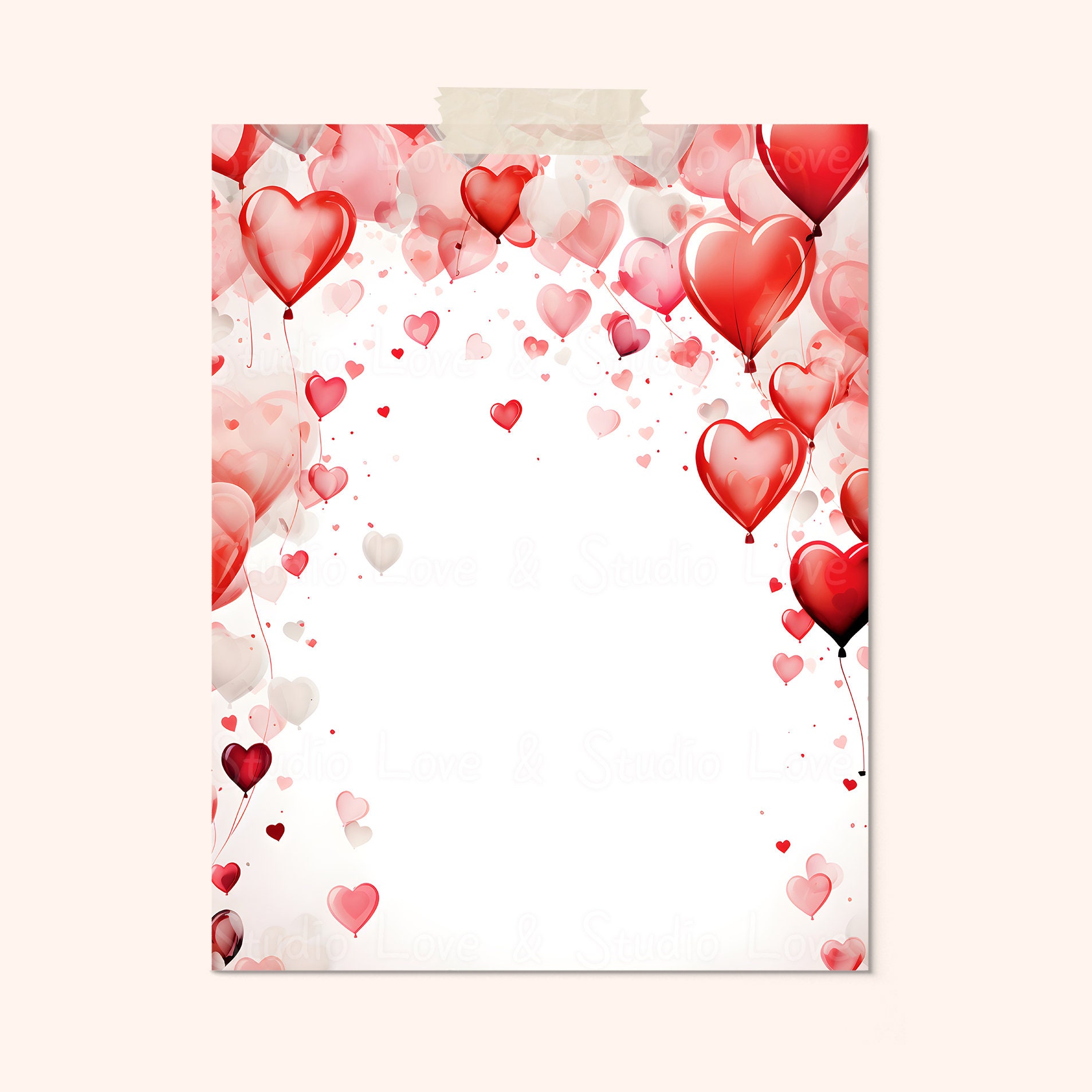 25 Heart Balloon Printable Love Letter Paper Valentine's - Etsy