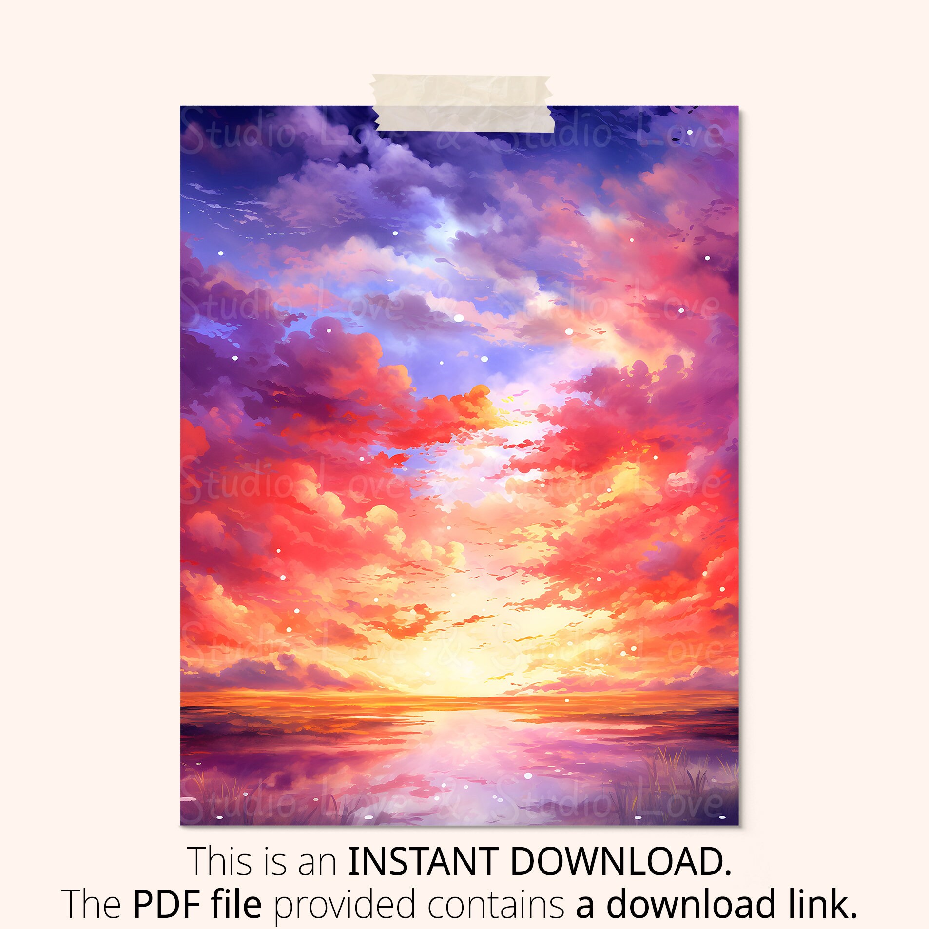 25 Watercolor the Sunset Sky Digital Paper. Fantastic Cloudy Heaven ...