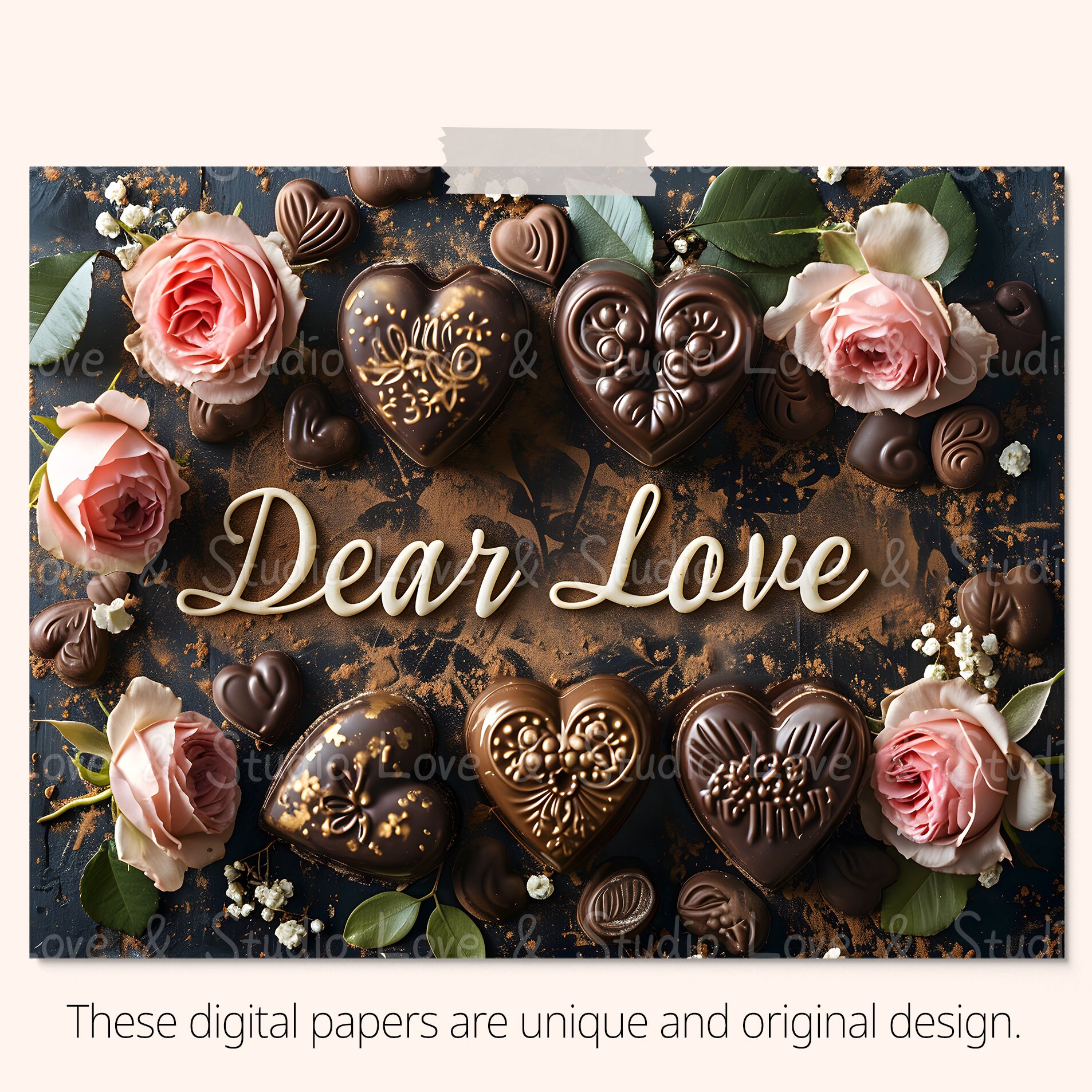 25 Dear Love in a Chocolate Digital Paper, Card Design for Valentine ...
