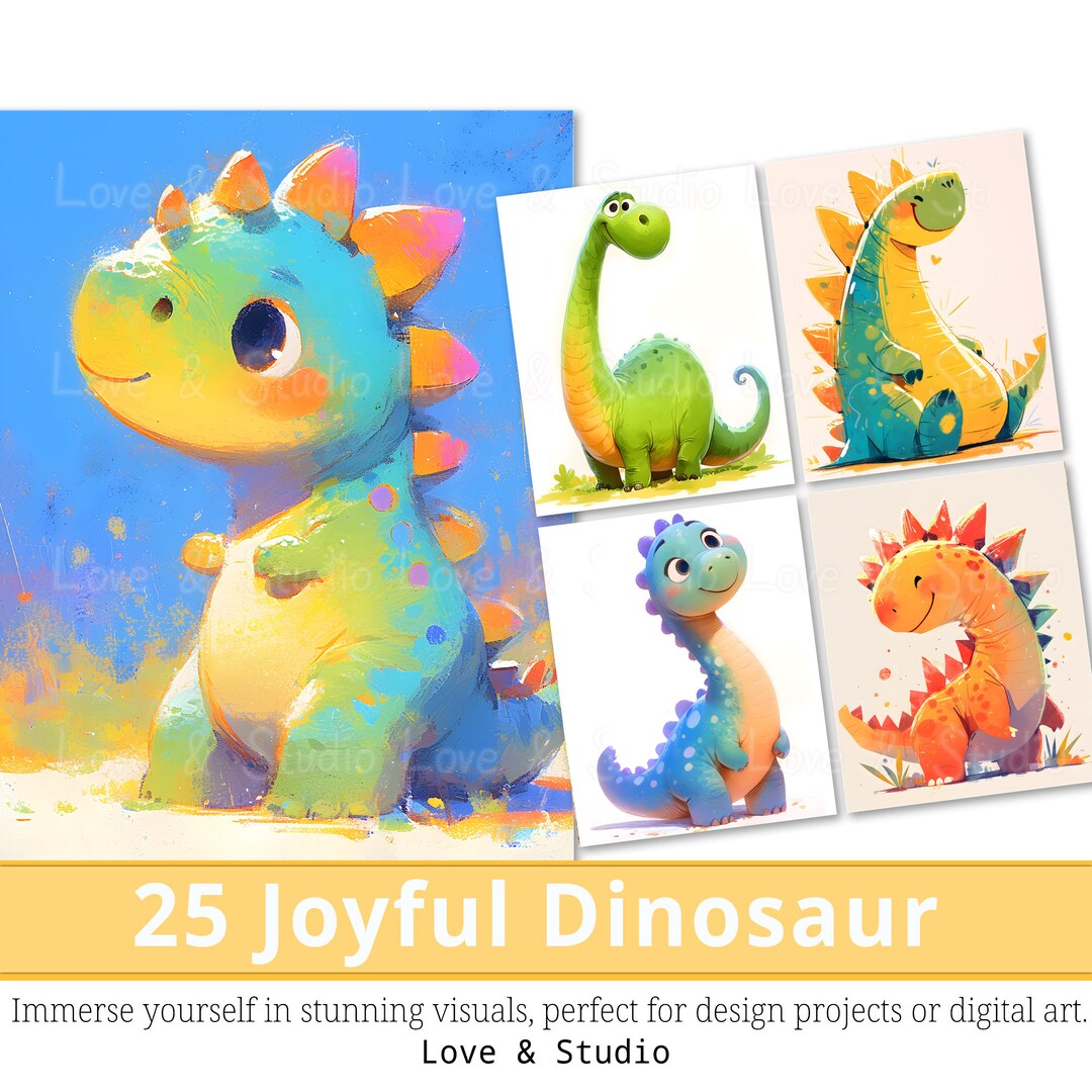 25 Joyful Dinosaur Digital Paper. Happy Dino Clipart. Printable Nursery ...