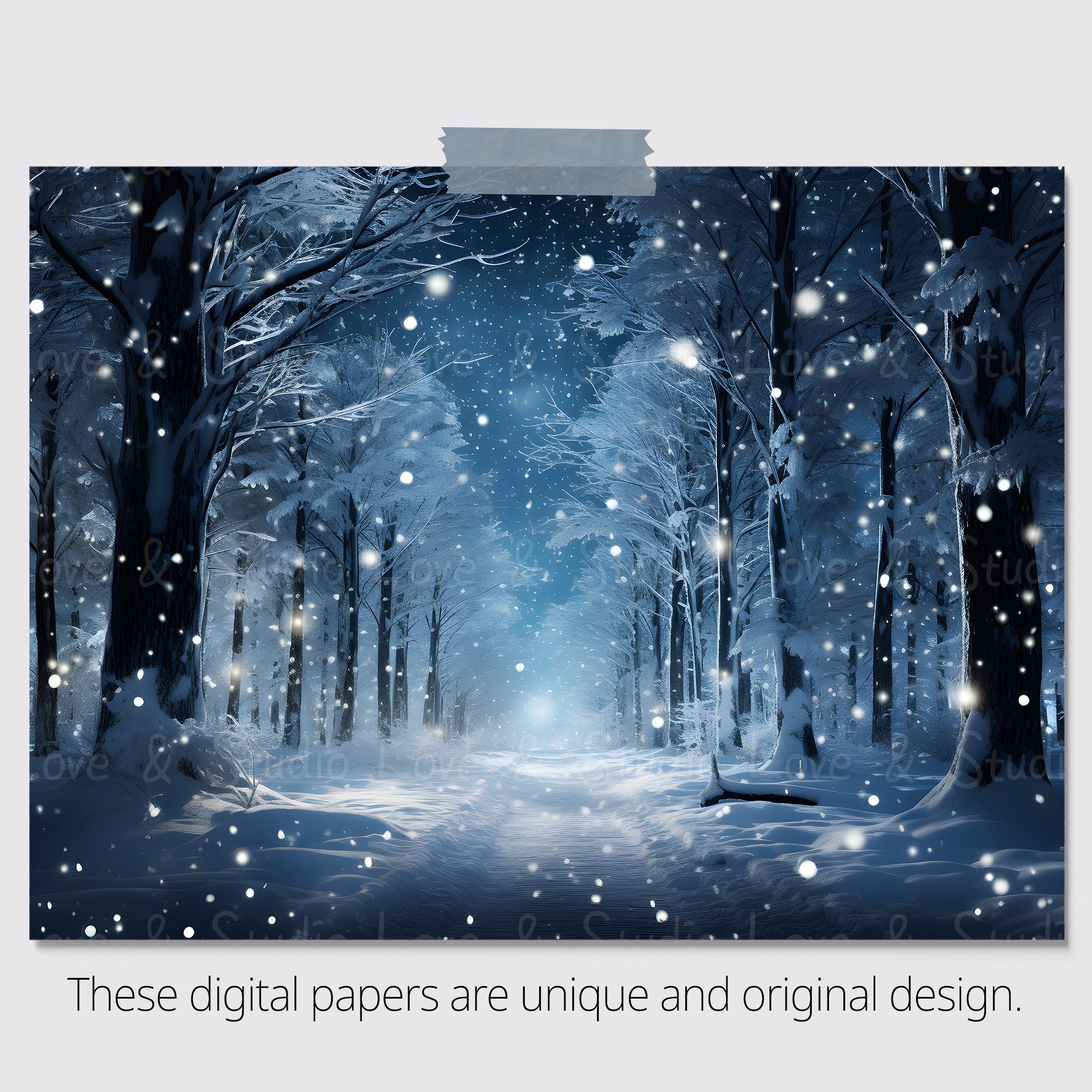 25 A Mesmerizing Snowstorm Forest Digital Paper, Fantasy Background ...