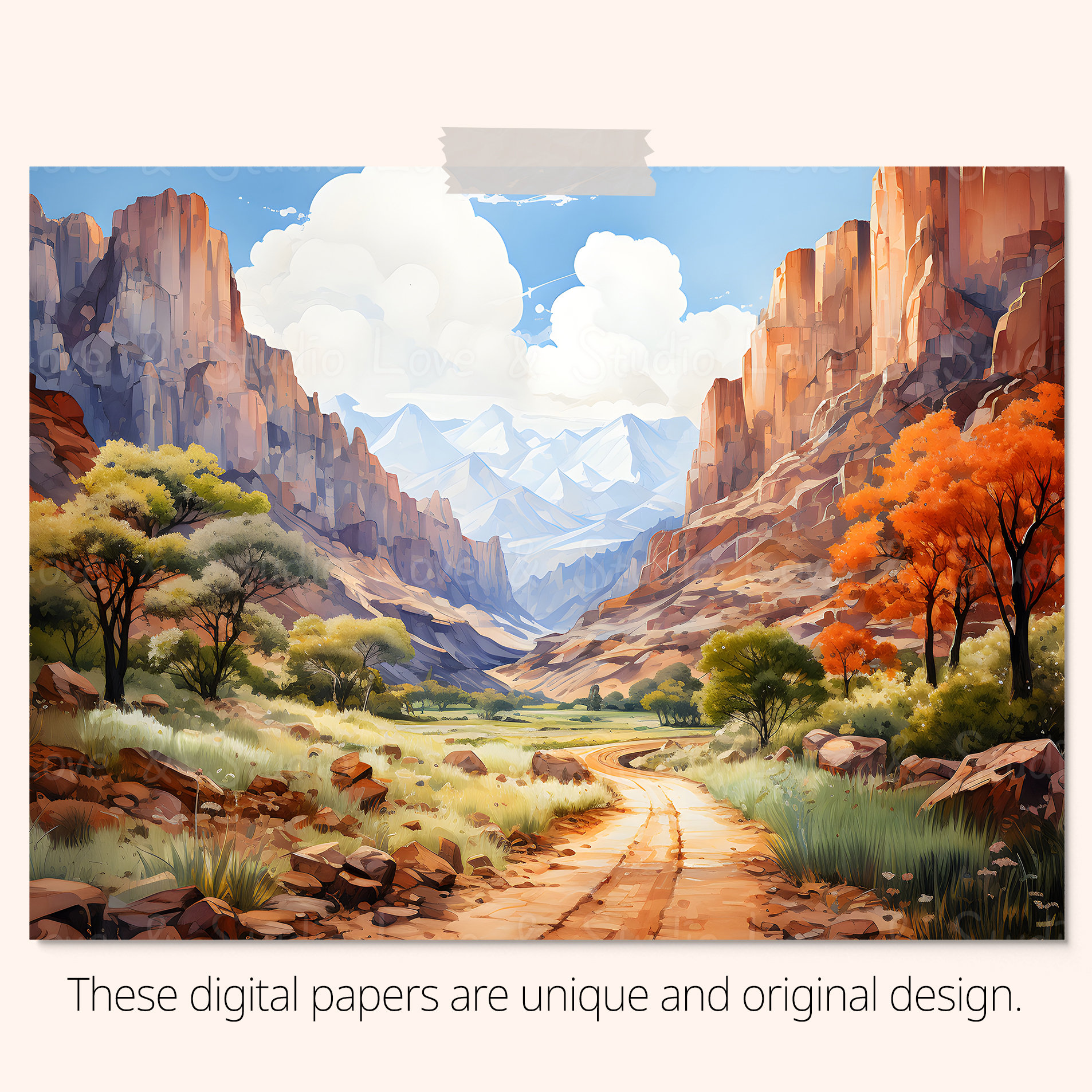 25 View Inca Trail Digital Paper, Watercolor Landscape Clipart ...